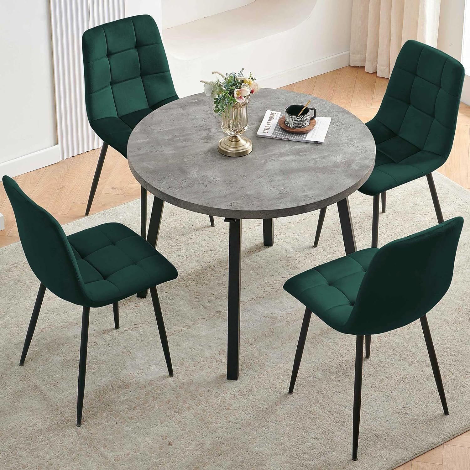 NORDICANA 5 PCS Dining Room Table Set, Grey Kitchen Table with Hooks ...