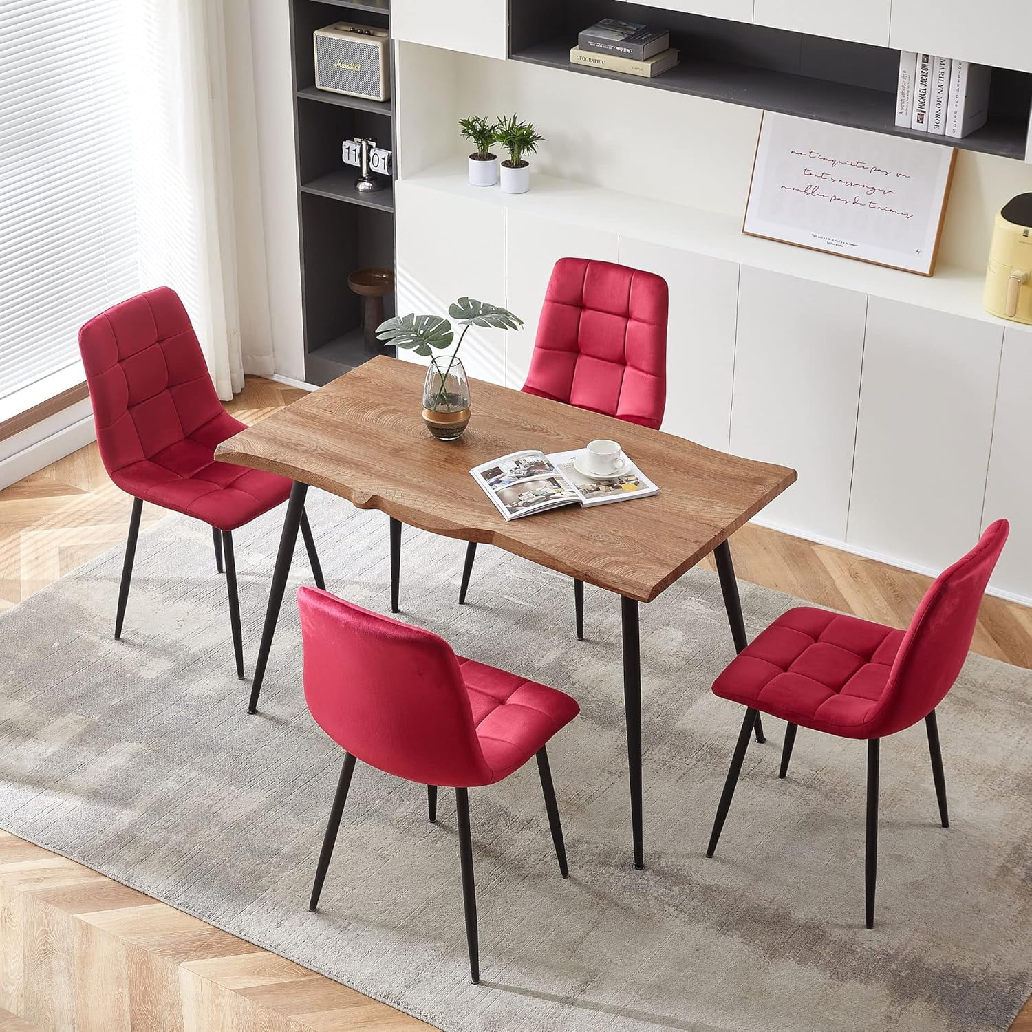 NORDICANA 5-Piece Dining Table Set,47" Modern Live Edge Kitchen Table ...