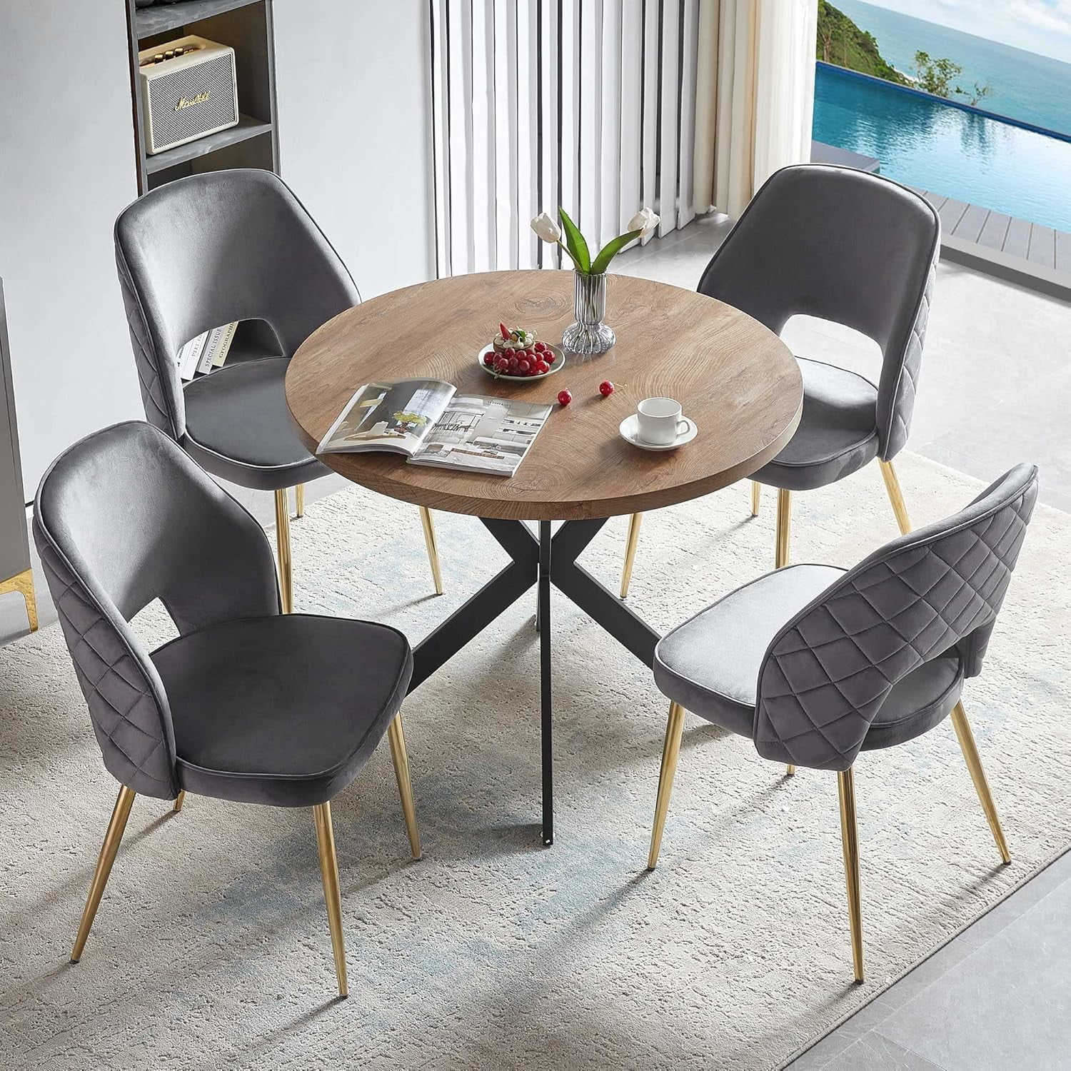 NORDICANA 5-Pieces 37-Inch Dining Table Set for 4 - Space Saving Round ...