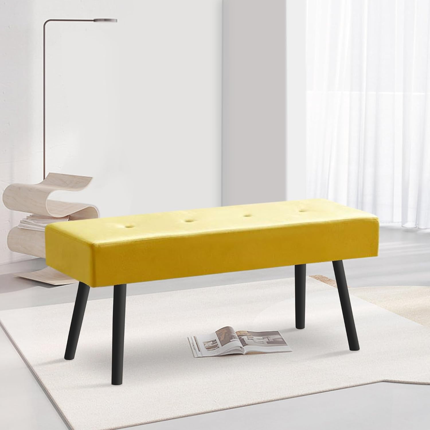 NORDICANA Accent Bench for Living Room Ottoman Bench Elegant Velvet ...