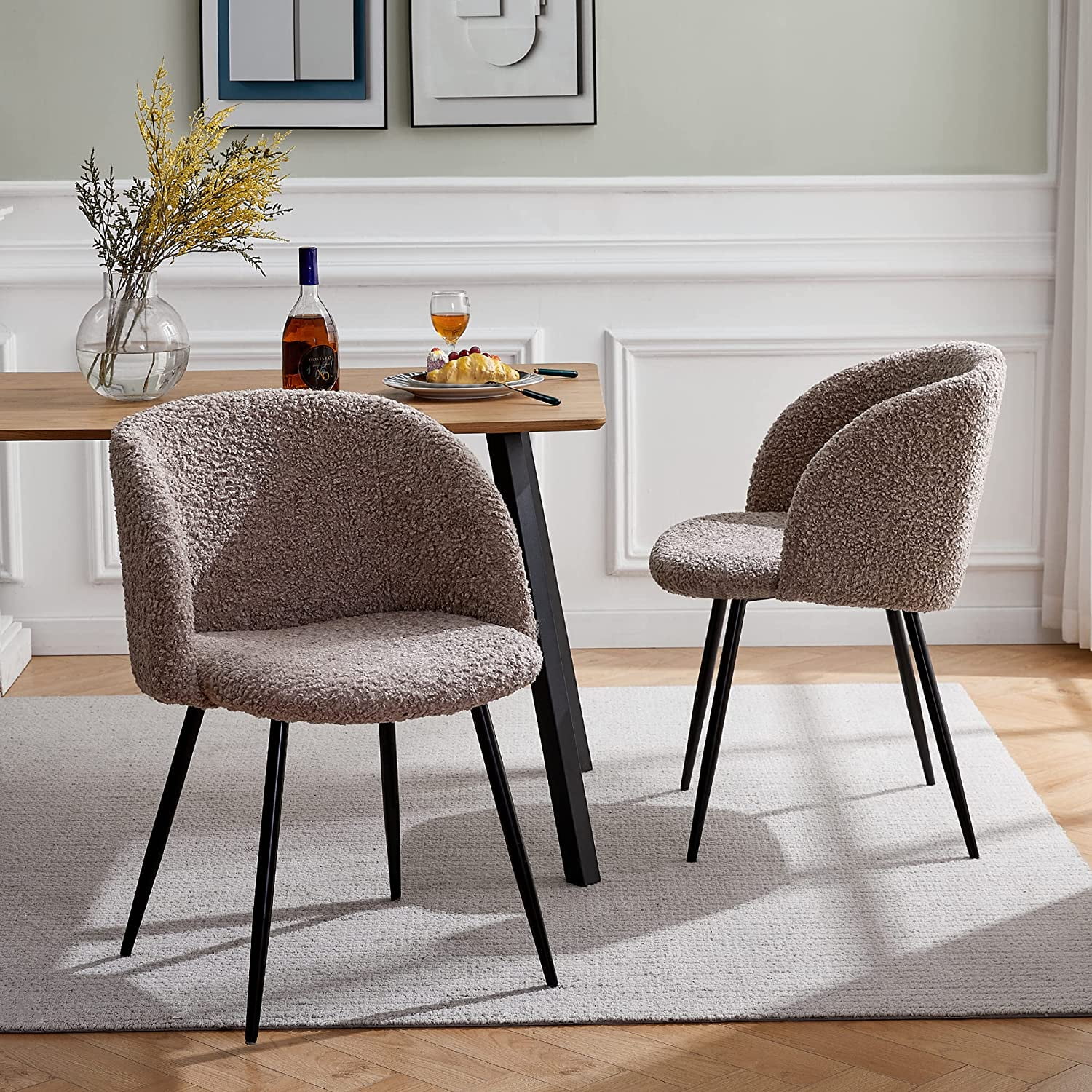 NORDICANA Accent Chairs Set of 2 Fuzzy Sherpa Dining Chairs with Barrel ...