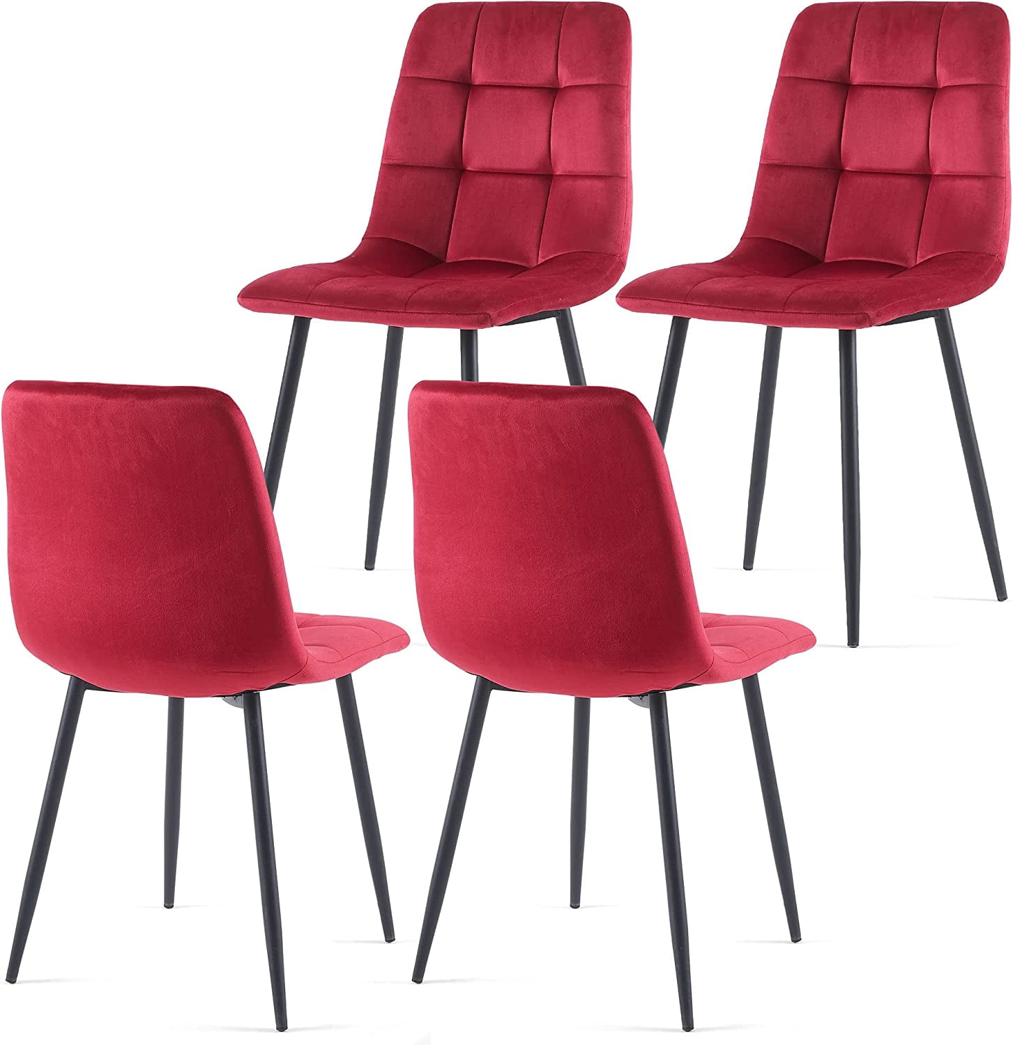 NORDICANA Burgundy Velvet Dinner Chairs Set of 4, Modern Armless ...
