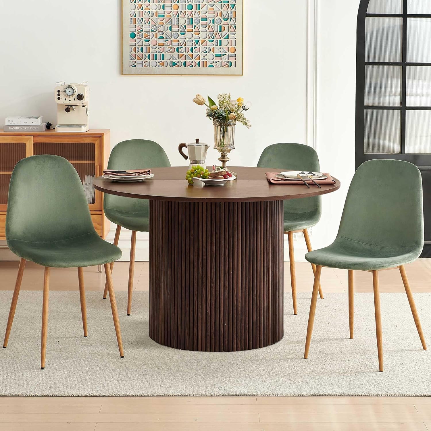 NORDICANA Dining Table Set for 4, Mid Century Modern 47 Inch Wooden ...