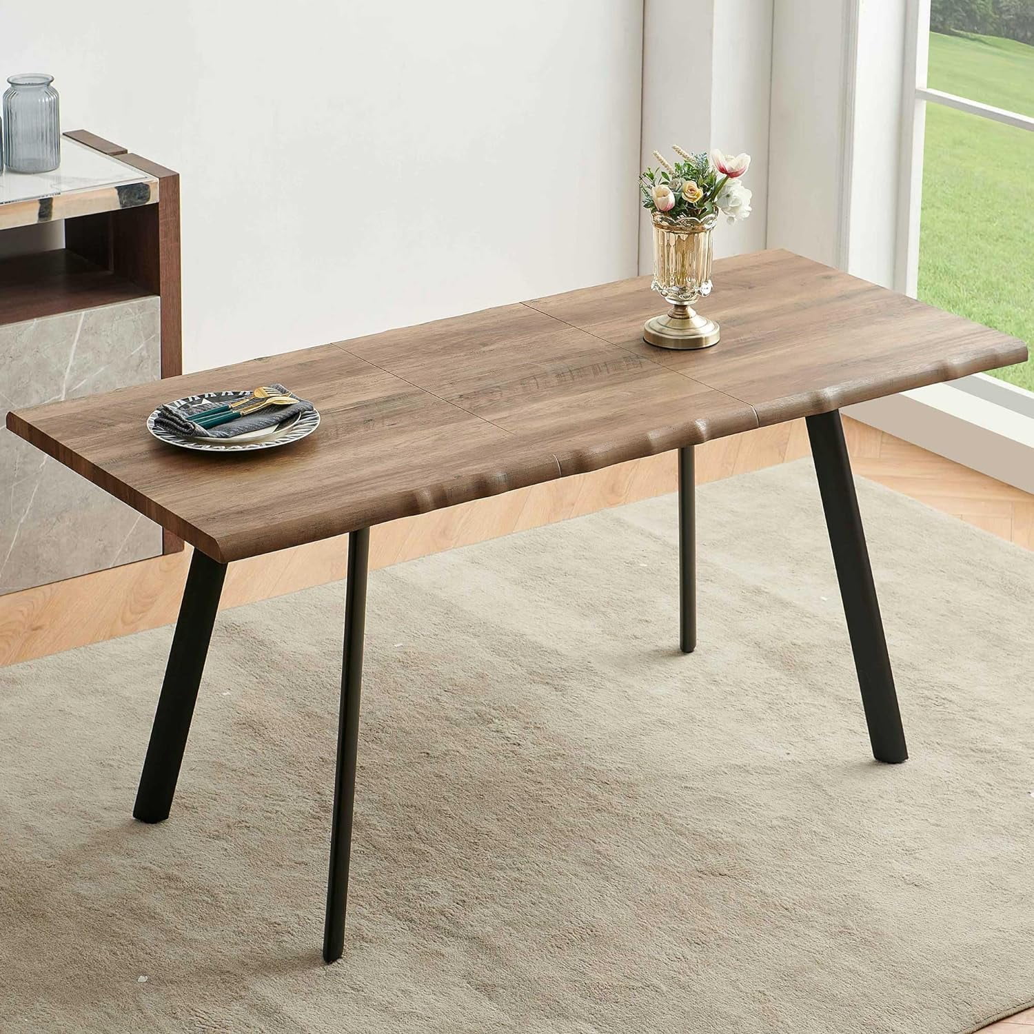 NORDICANA Extendable Dining Table, Oak Color 63 Inch Wood Dinner Table ...