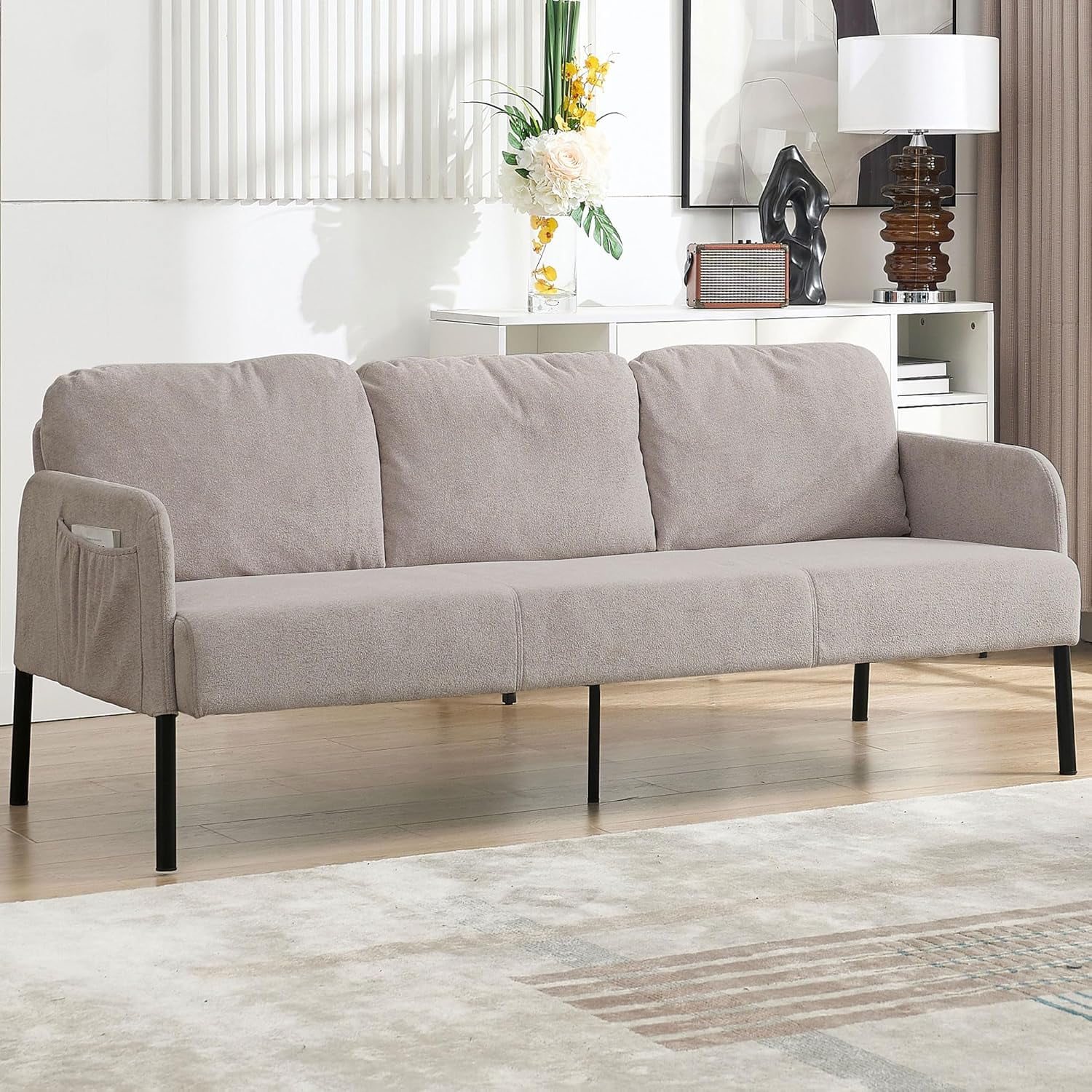 NORDICANA L-Shaped Loveseat with Movable Ottoman, Convertible Sectional ...