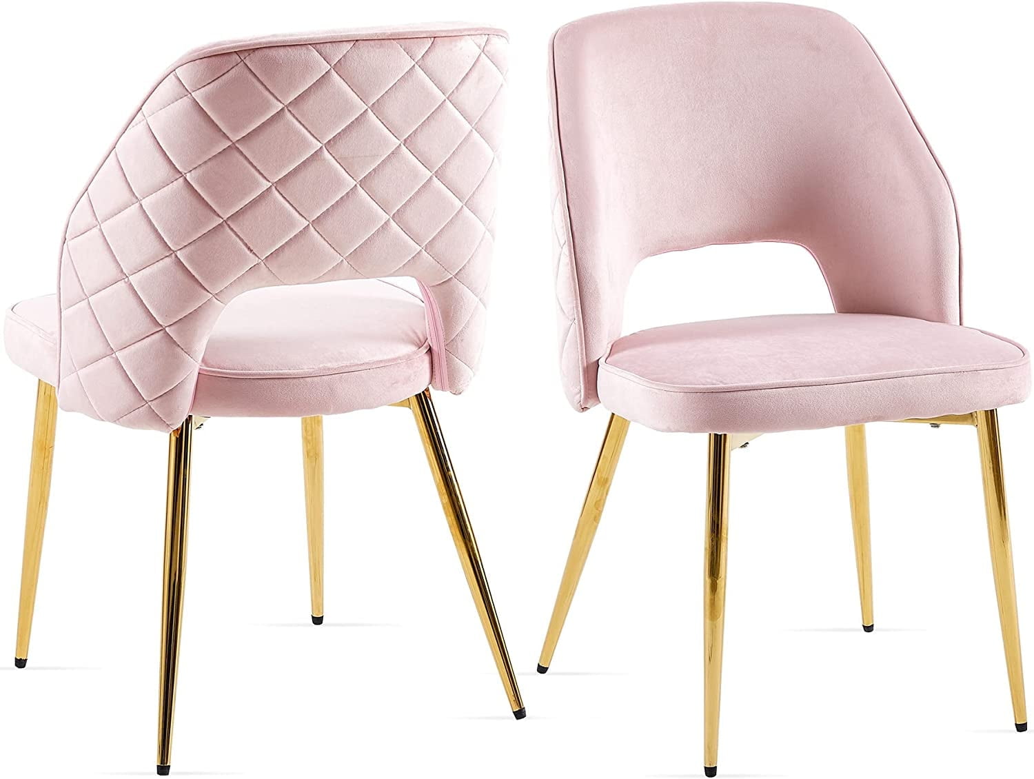 NORDICANA Modern Dining Chair Set of 2, Pink Velvet Fabric Upholstered ...