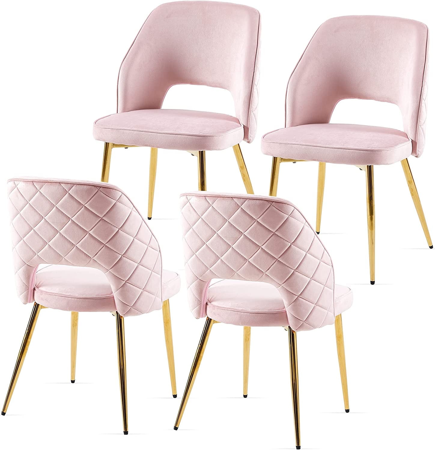 NORDICANA Modern Dining Chair Set of 4, Pink Velvet Upholstered Accent ...