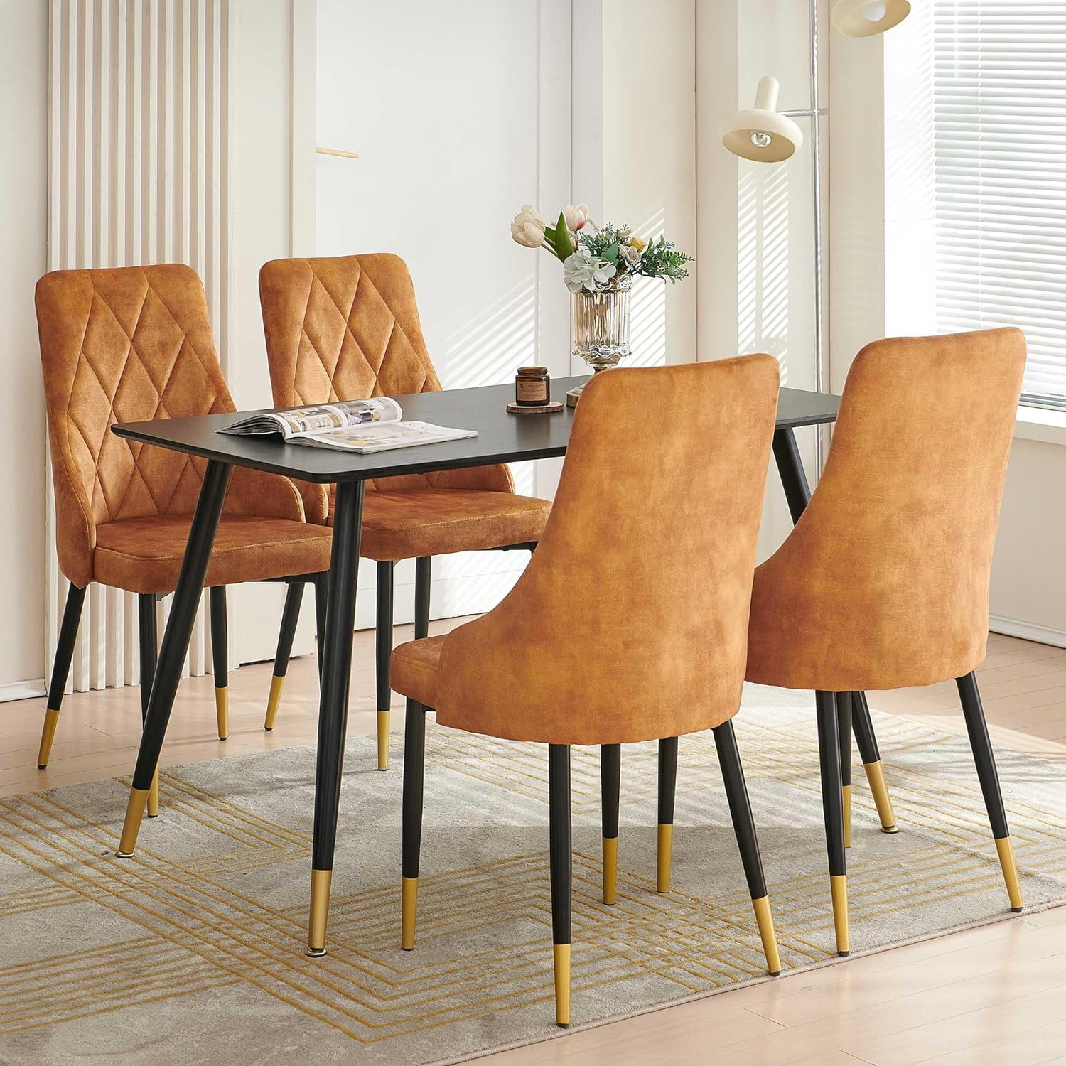 NORDICANA Modern Dining Table Set for 4, 5-Piece Dinette Sets, Black ...