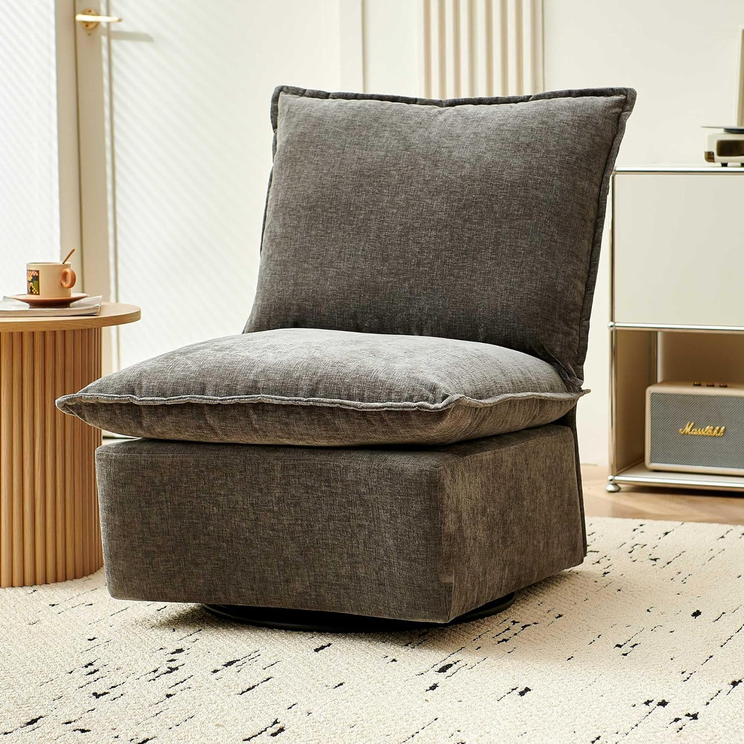 NORDICANA Swivel Accent Chair, Dark Gray Lounge Floor Chair with Thick ...