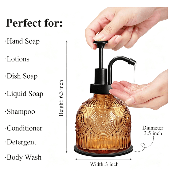 NORIZF 2Pcs Vintage Glass Soap Dispenser,Decorative Bathroom Hand Soap ...