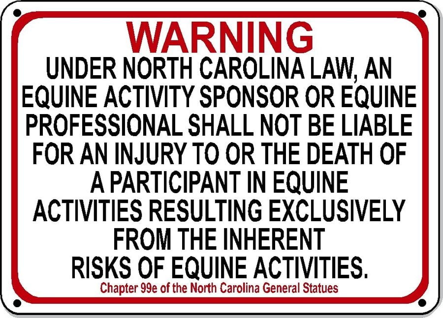 NORTH CAROLINA Equine Metal Sign (1" letters) liability warning horse ...
