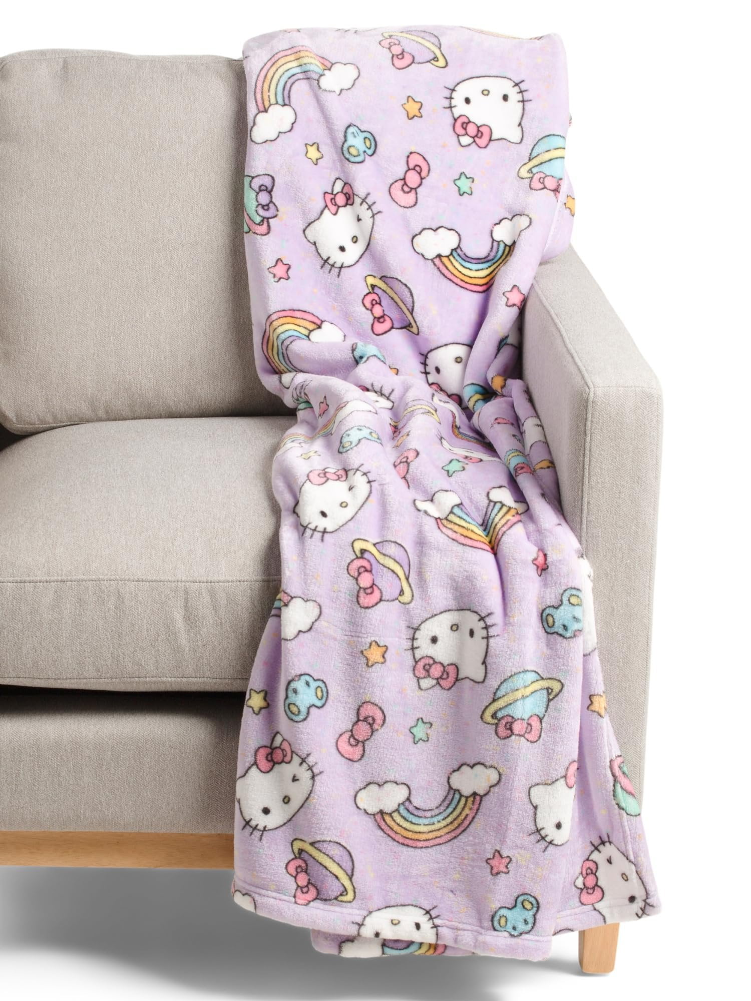 NORTHWEST Hello Kitty Plush Throw Blanket, Purple Space Rainbow Pattern ...