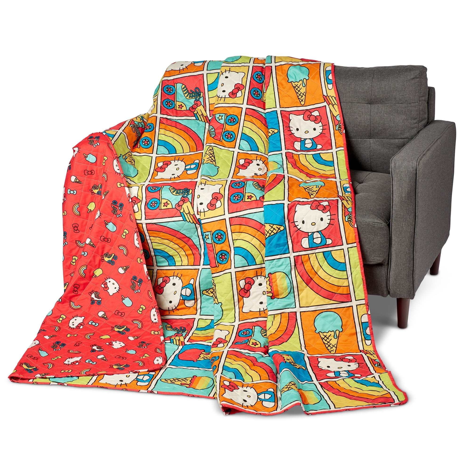 Hello Kitty Rainbow Red Full/Queen Quilted Blanket 90 x 90 inches ...