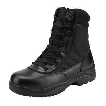 Men's Military Tactical Work Boots Side Zipper Leather Motorcycle ...