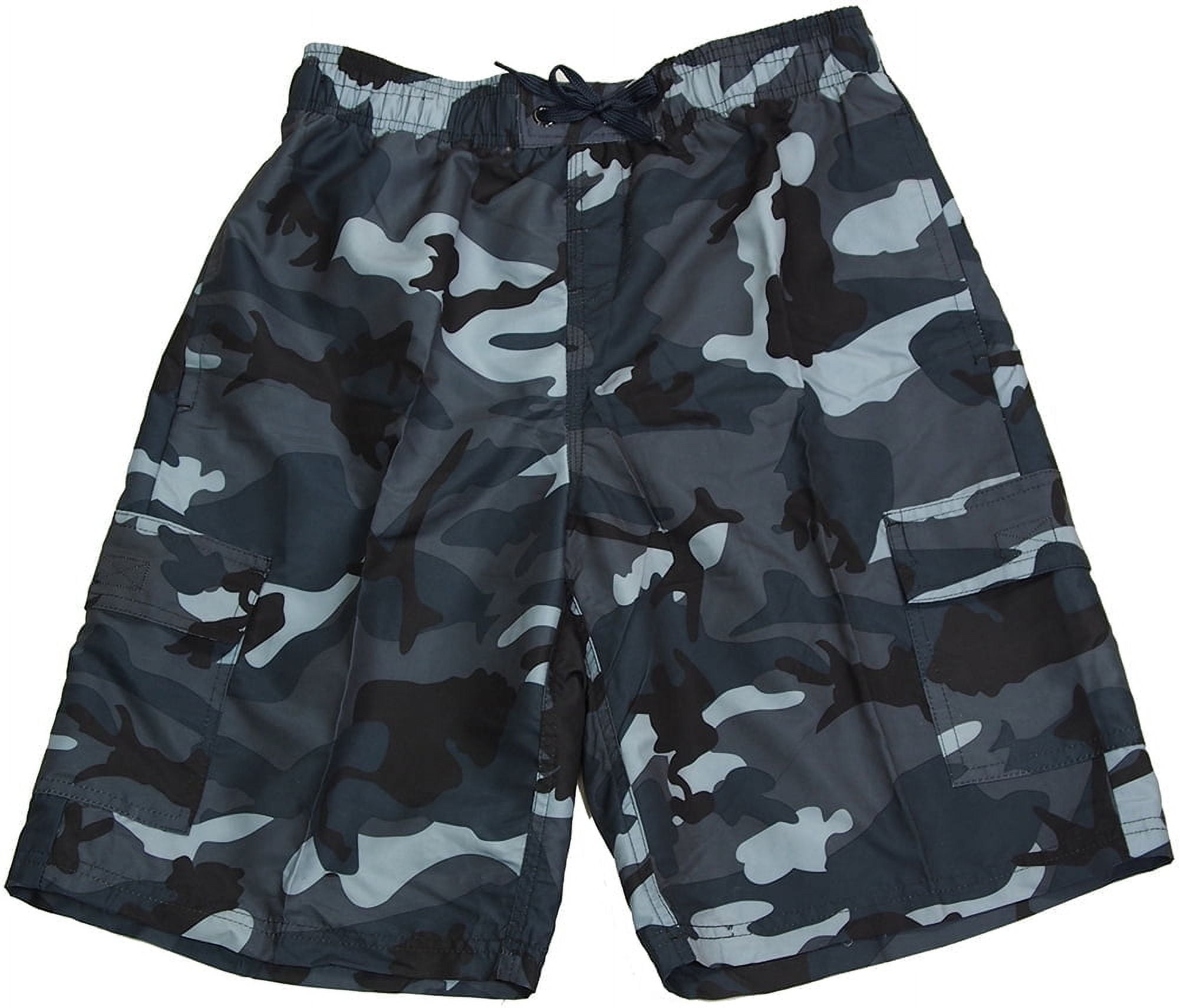 NORTY Big Mens 2XL Grey Camo Cargo Swim Trunks with Mesh Lining ...