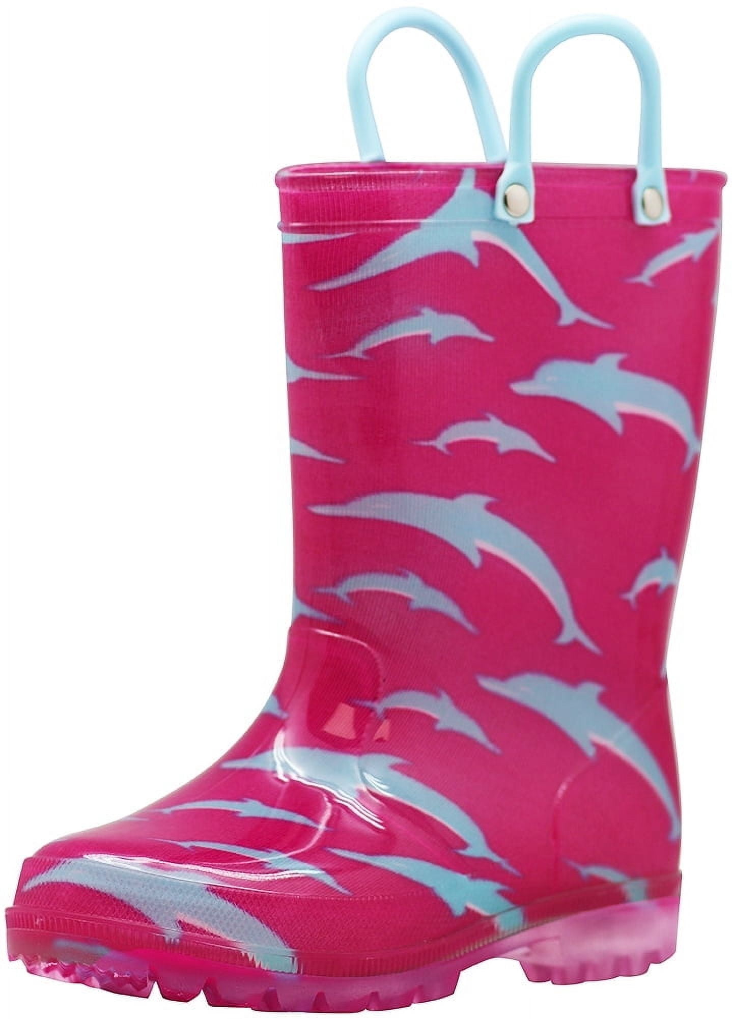 NORTY Girls Light-Up PVC Waterproof Rain Boots Fun Colors Patterns Easy ...
