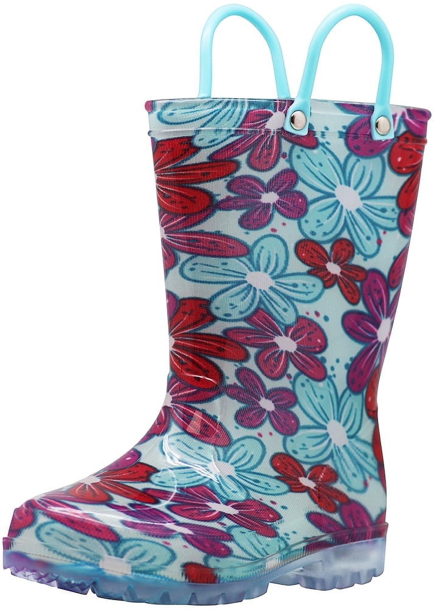 NORTY Girls Light-Up PVC Waterproof Rain Boots Fun Colors Patterns Easy ...