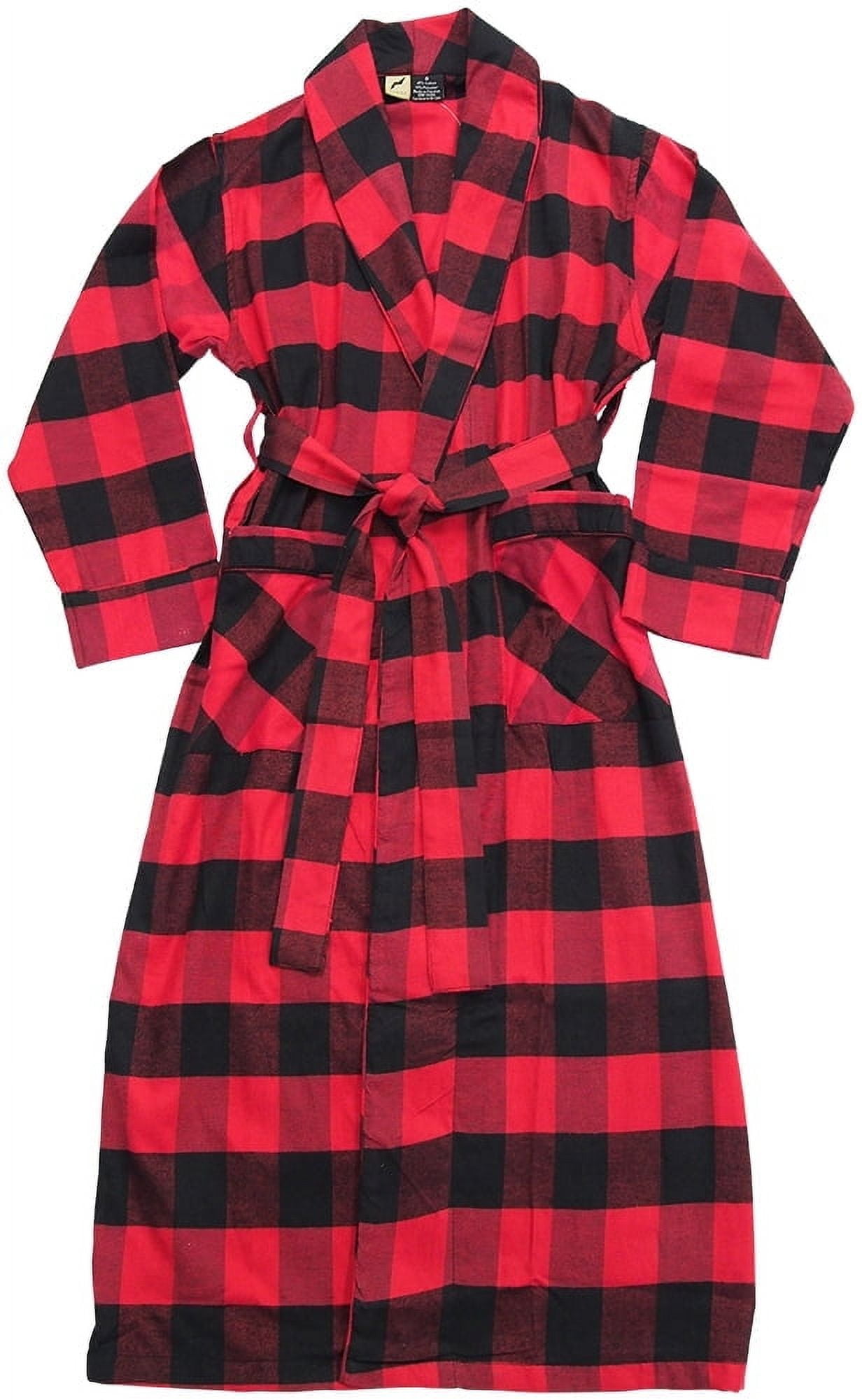 NORTY Men's Cotton Flannel Bathrobe, Red Buffalo Plaid, Shawl Collar ...