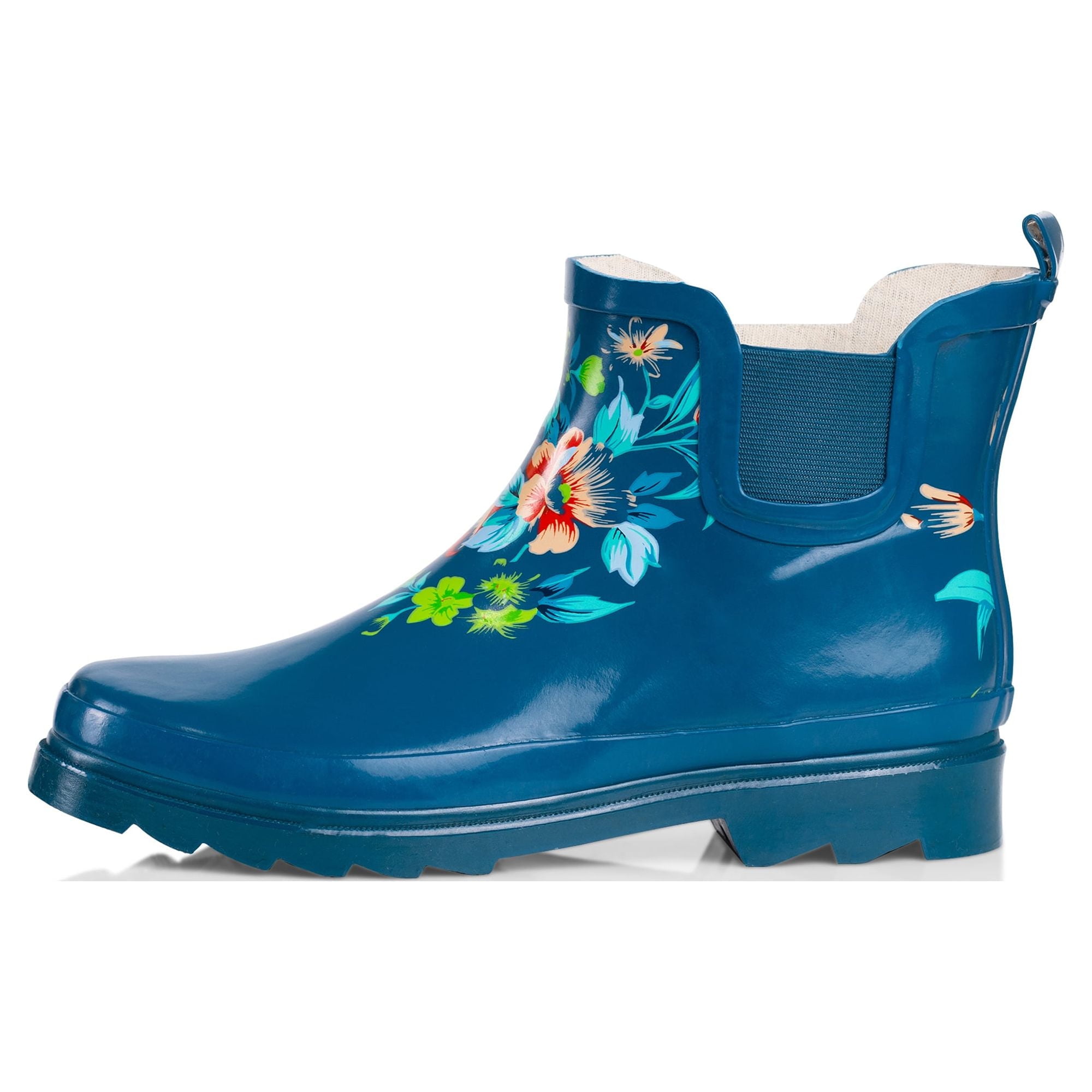 NORTY Womens Blue Floral Ankle High Rain Boots, Waterproof, Size 6 ...
