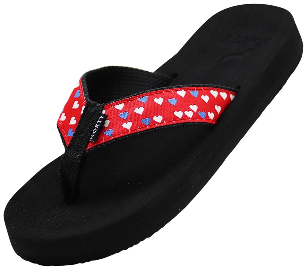 NORTY Women's Beach Flip Flops, Heart Print Strap, Comfortable, Black ...