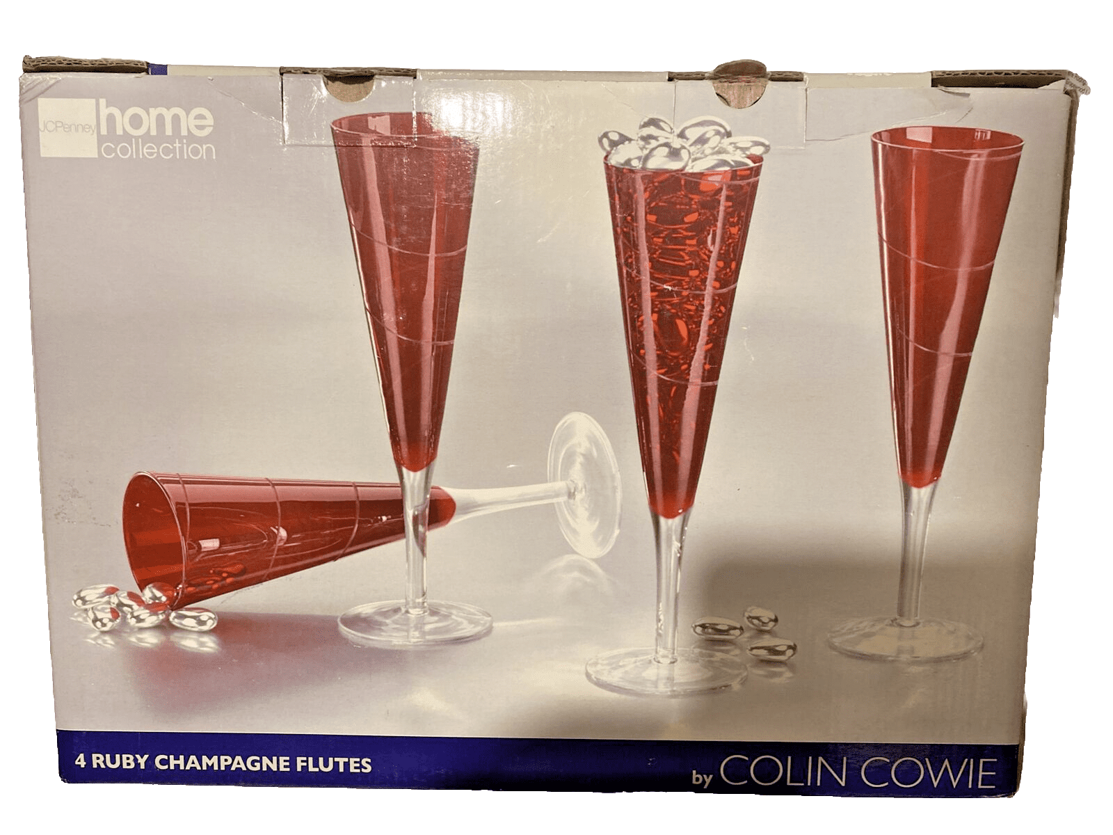 NOS JC Penny Home Collection 4 Ruby Champagne Flutes by Colin Cowie 9. ...