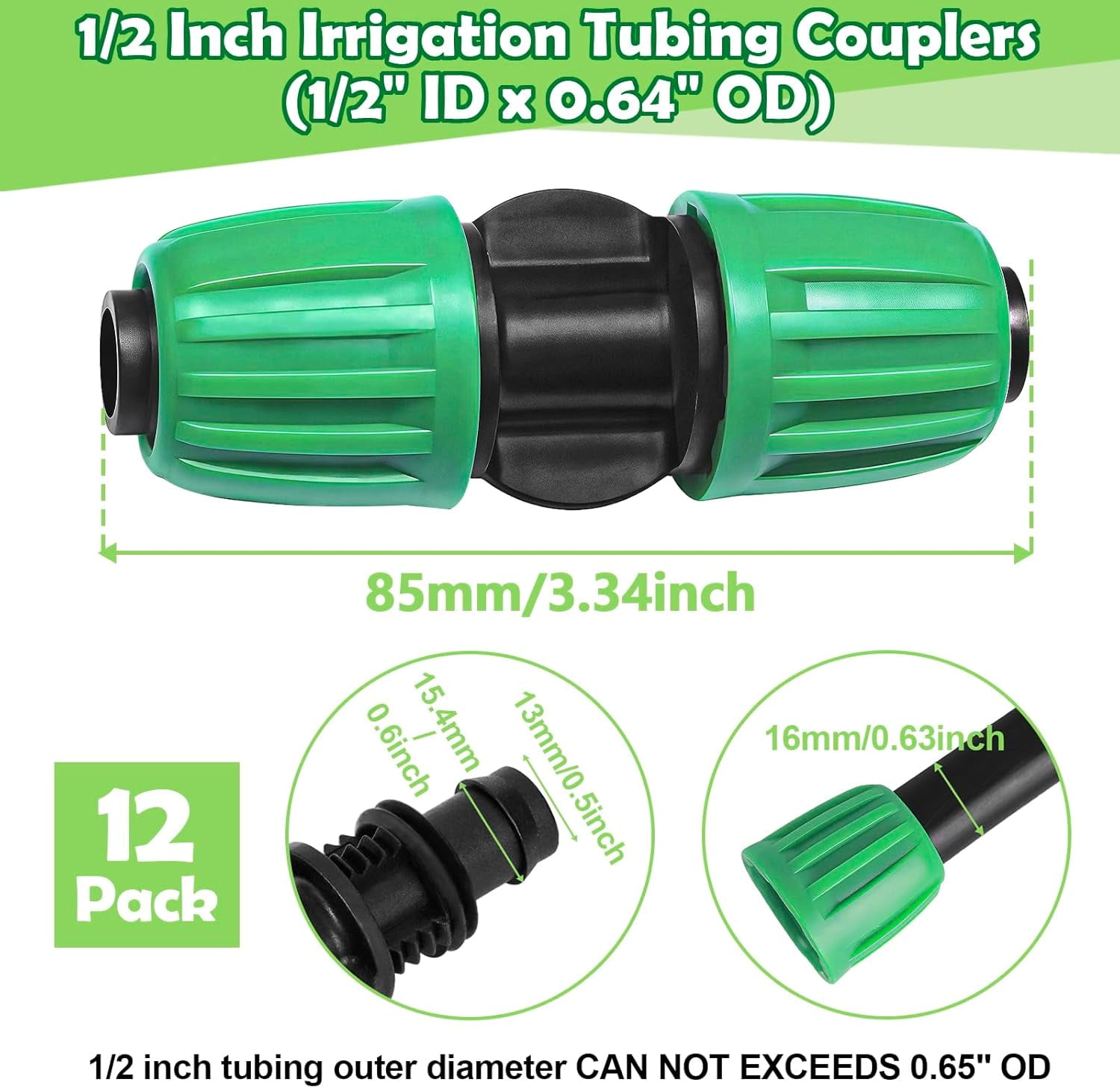NOSGQ-12 Pack 1/2 Inch Drip Irrigation Coupling (1/2" ID x 0.65" OD ...