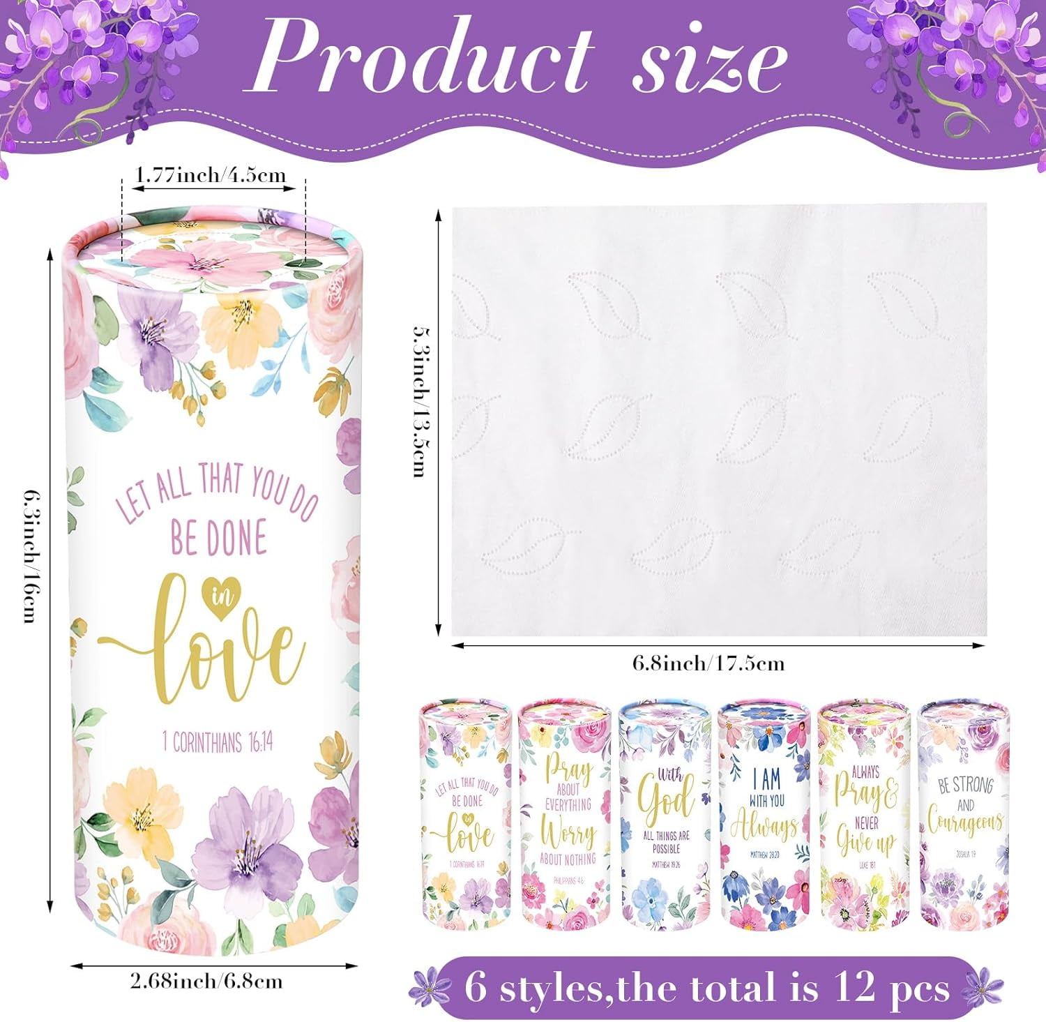 NOSGQ-12 Pcs Floral Christian Car Tissues Cylinder Holder with 3 Ply ...