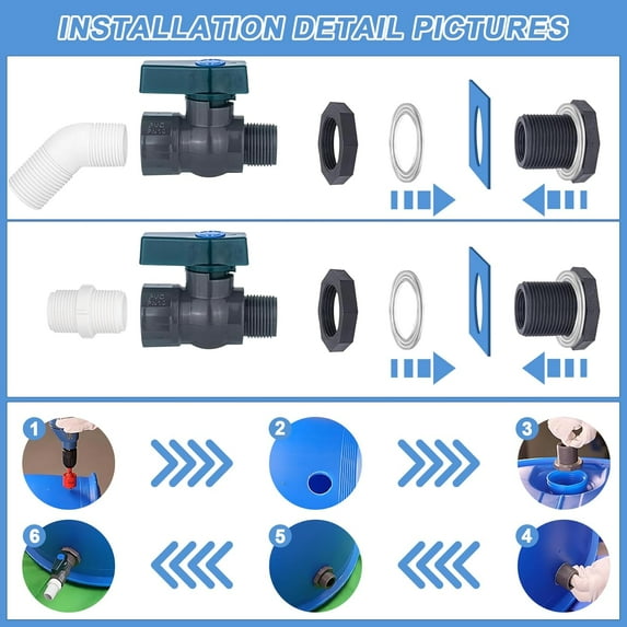 NOSGQ-2 Pack PVC Rain Barrel 45°Elbow Spigot Kit, 3/4 Inch Rain Barrel ...