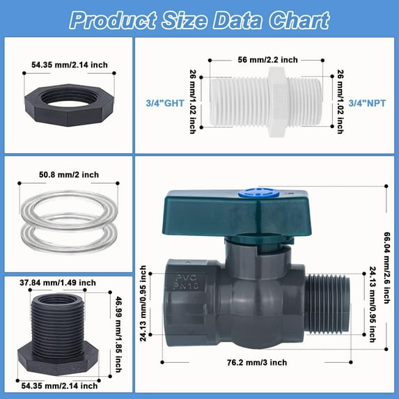 NOSGQ-2 Pack PVC Rain Barrel Spigot Kit -3/4" Rain Barrel PVC Garden ...