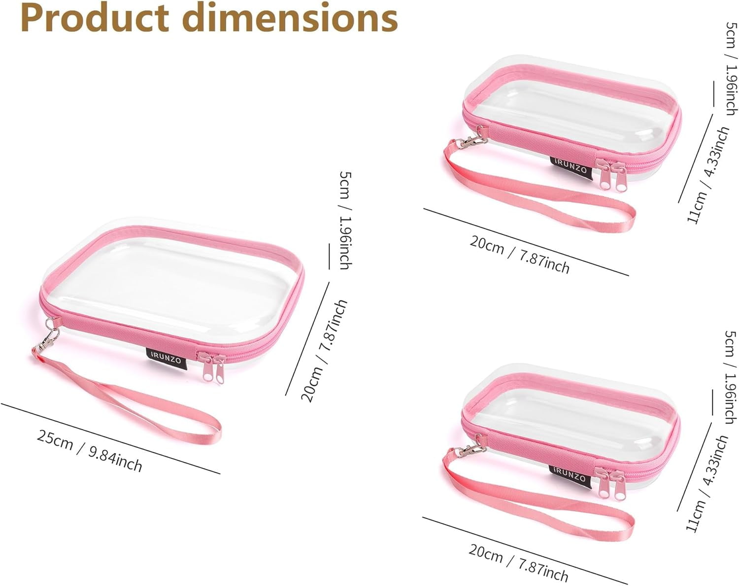 NOSGQ-3 PCS Clear Hard Shell Zipper Case With Hand StrapTransparent ...