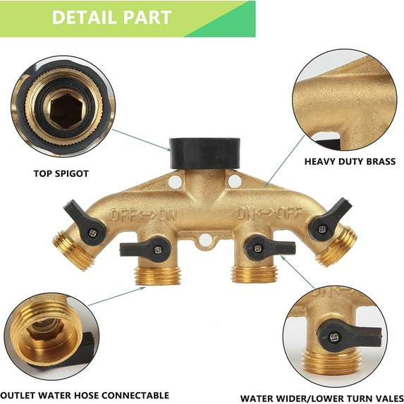 NOSGQ-4 Way Garden Hose Splitter, 3/4" Water Hose Splitter, 100% Solid ...