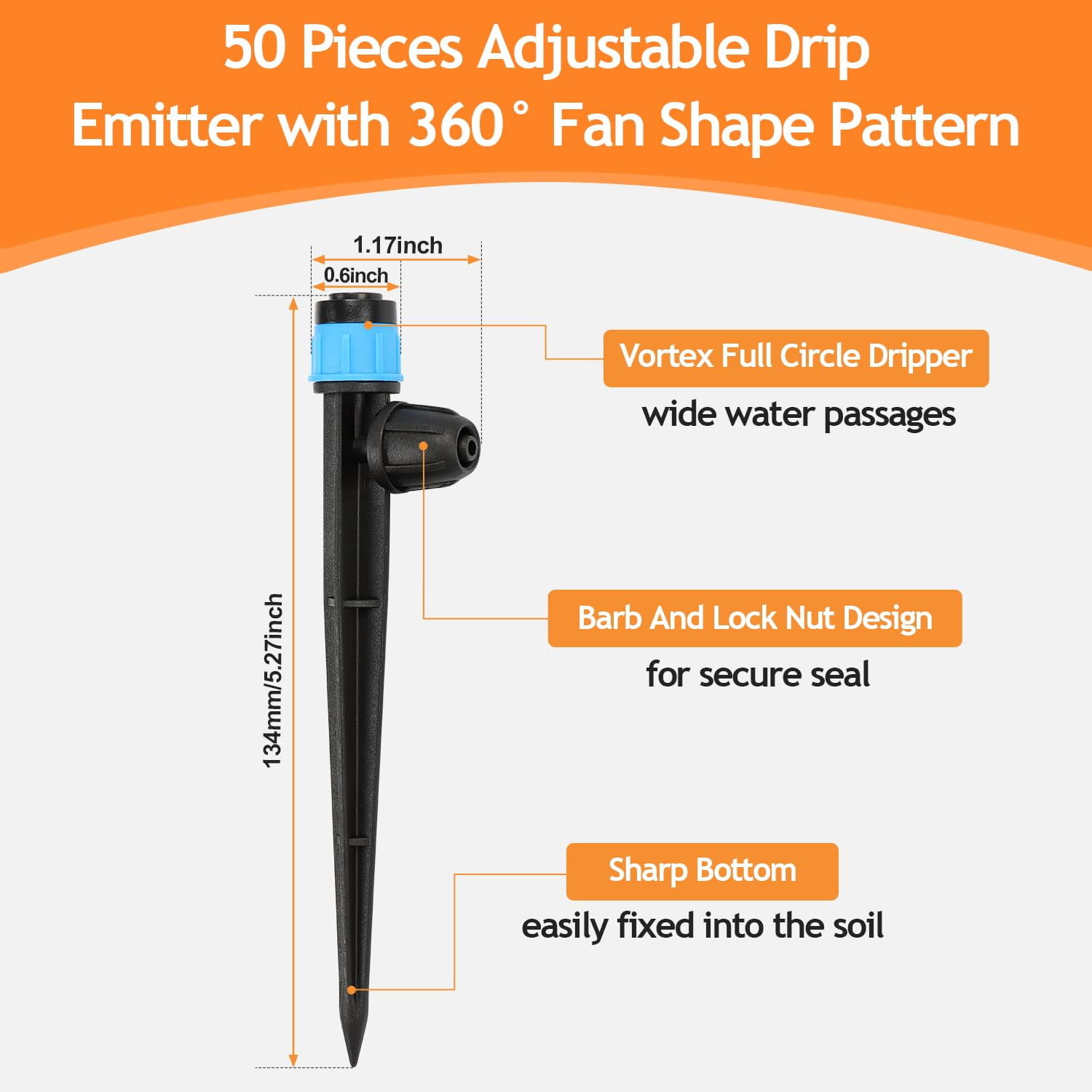 NOSGQ-50pcs Drip Emitters Fan Shape with Stake for 1/4" Irrigation ...