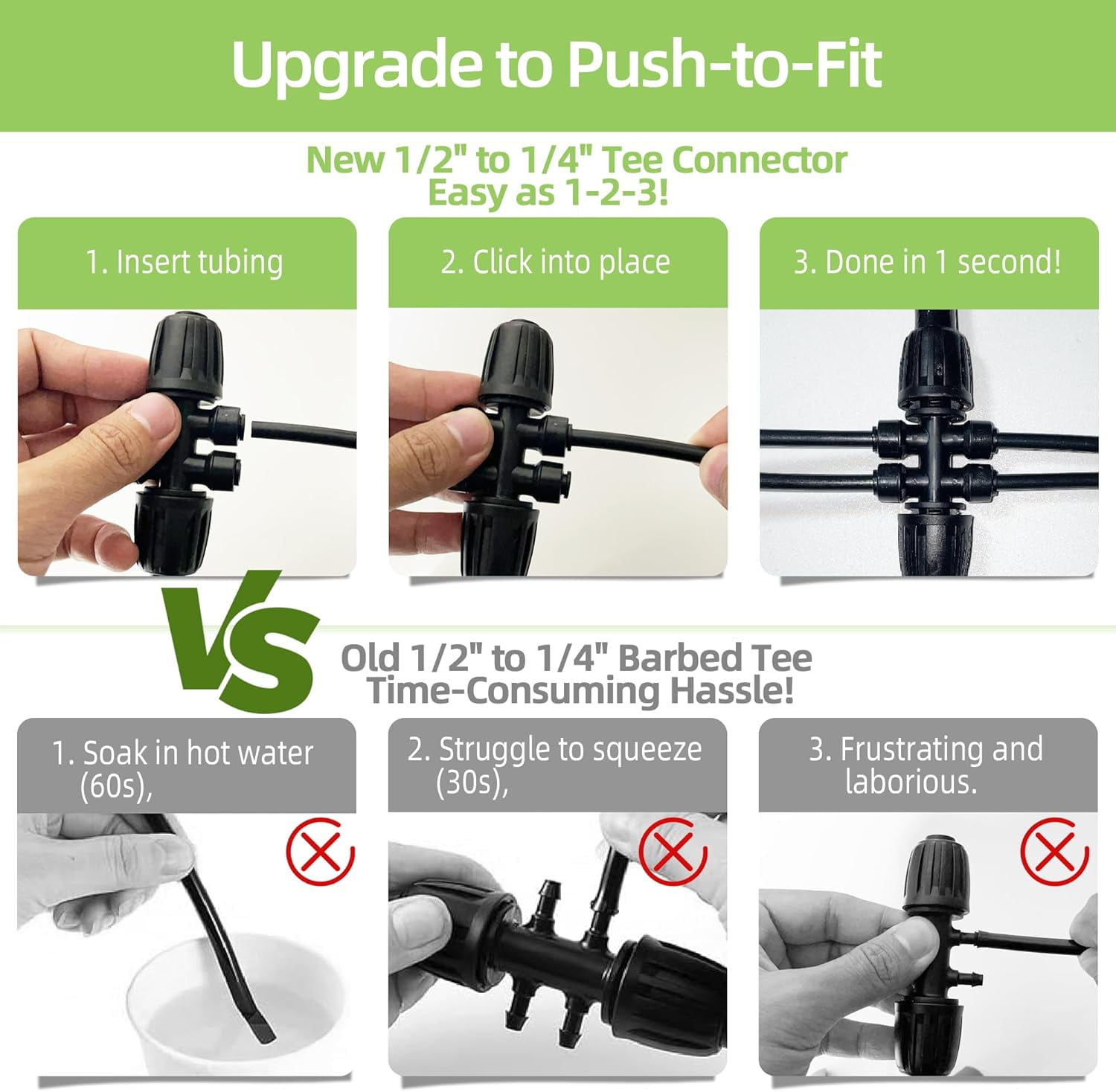 NOSGQ-6 Pack 1/2'' to 1/4'' Drip Irrigation Fittings, Push-to-Fit 6 Way ...