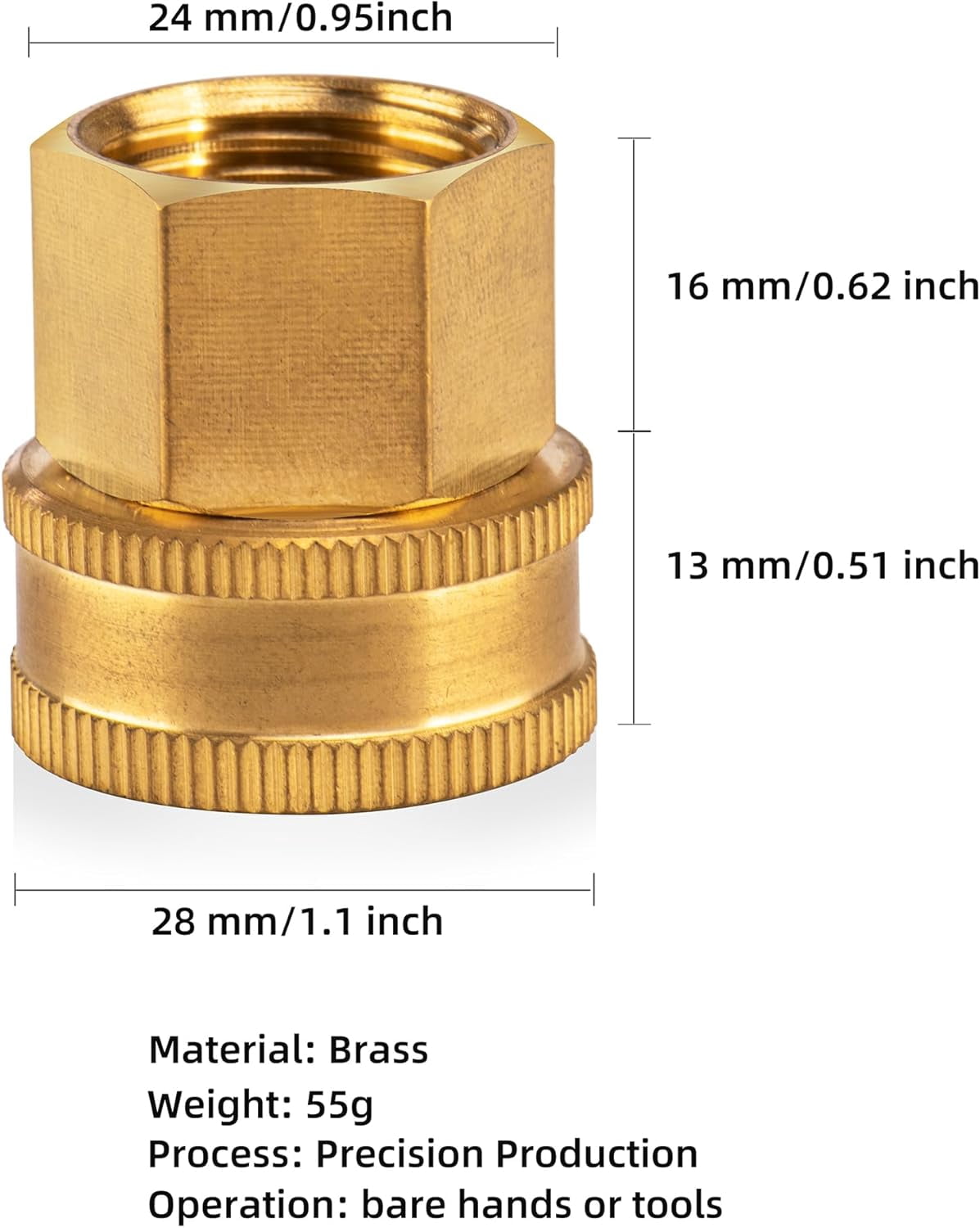 NOSGQ-Brass Garden Hose Adapter, 3/4\u201dGHT Female x 1/2\u201dNPT ...