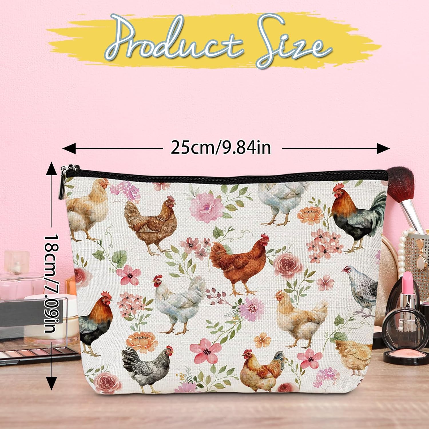 NOSGQ-Chicken Lovers Gifts Makeup Bag Floral Chicken Cosmetic Bag with ...