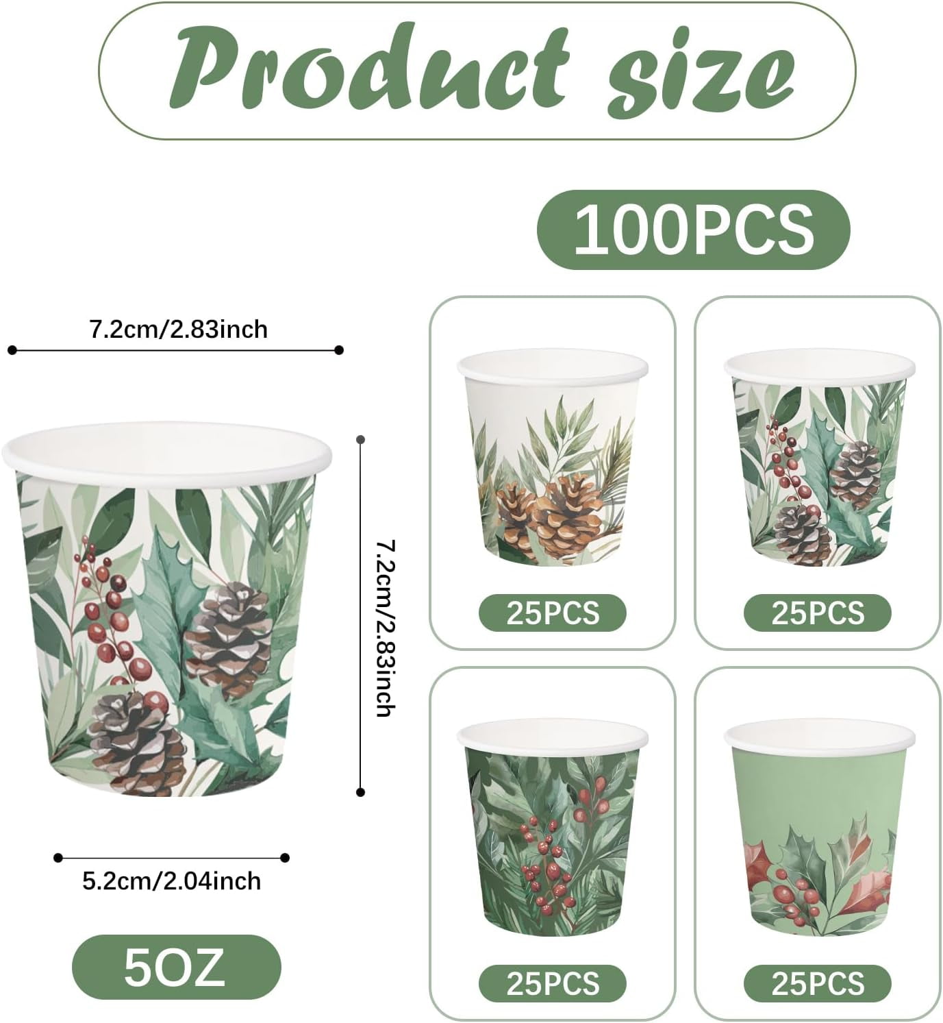 NOSGQ-Christmas 5oz Paper Cups, 100 Pack Winter Disposable Cups with ...