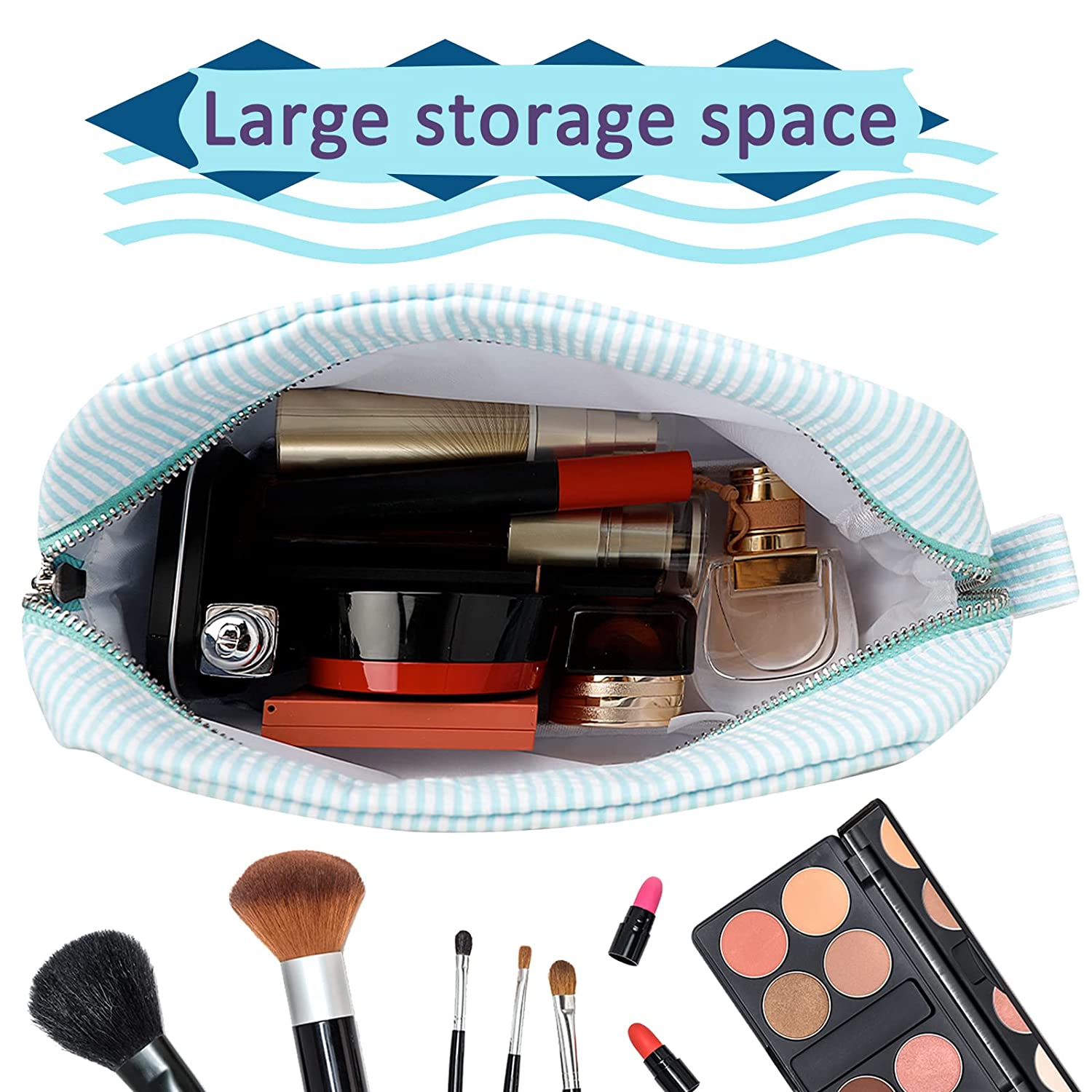 NOSGQ-Cosmetic Bags for Women, Seersucker Cosmetic Bag, Travel Toiletry ...
