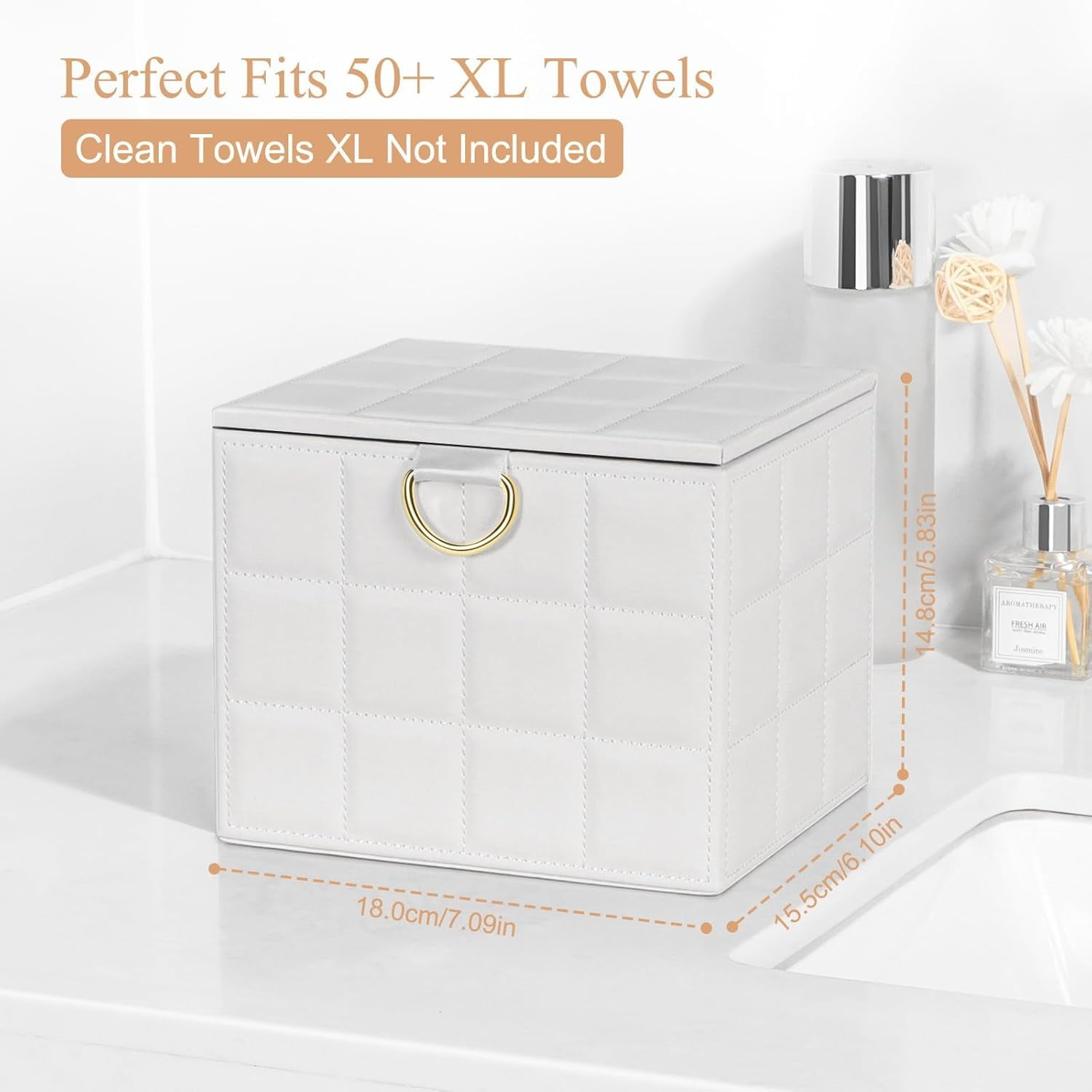 NOSGQ-Disposable Face Towel Holder Box, White PU Leather Container for ...