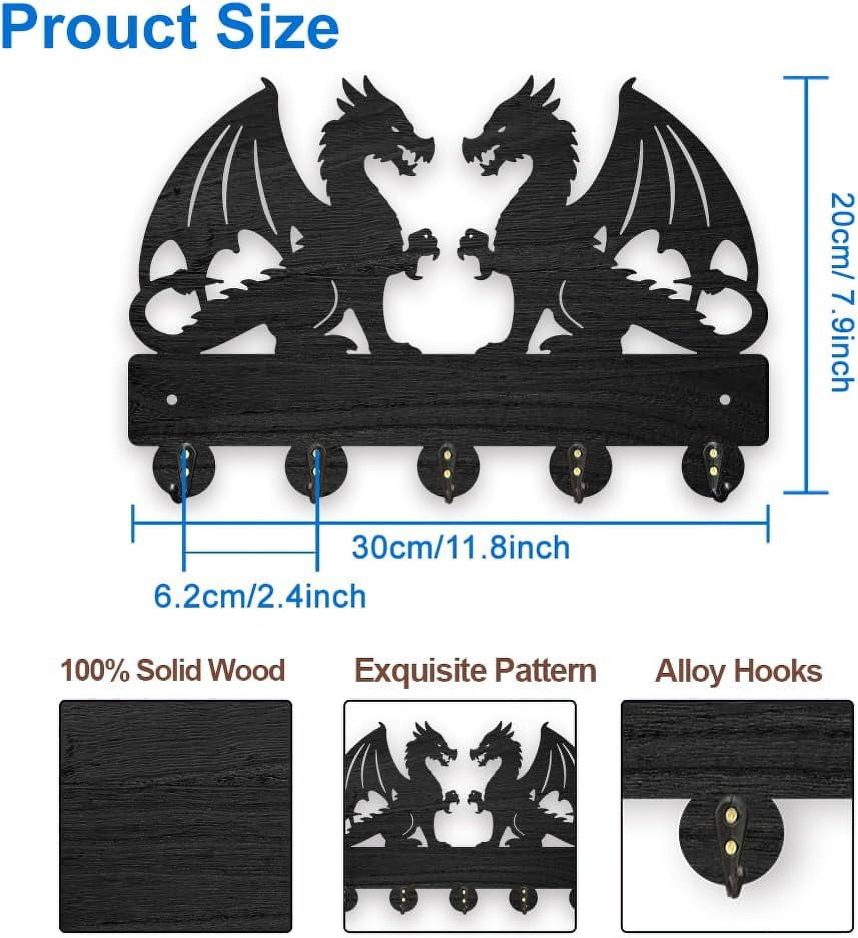 NOSGQ-Dragon Coat Rack Wall Mount Wood Double Dragon Animal Key Holder ...