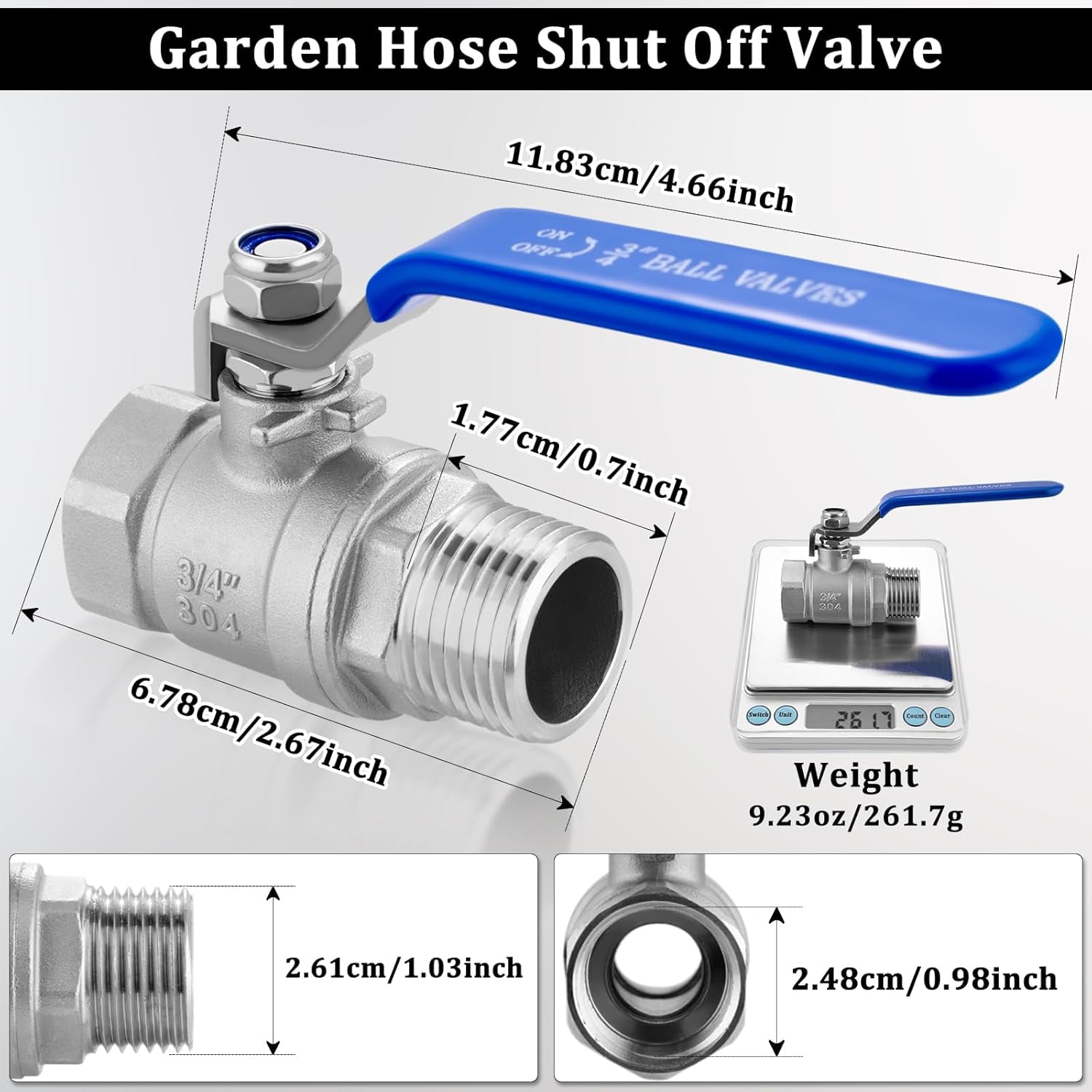 NOSGQ-Garden Hose Shut Off Valve Full Flow, 3/4" GHT Lead-Free 304 ...