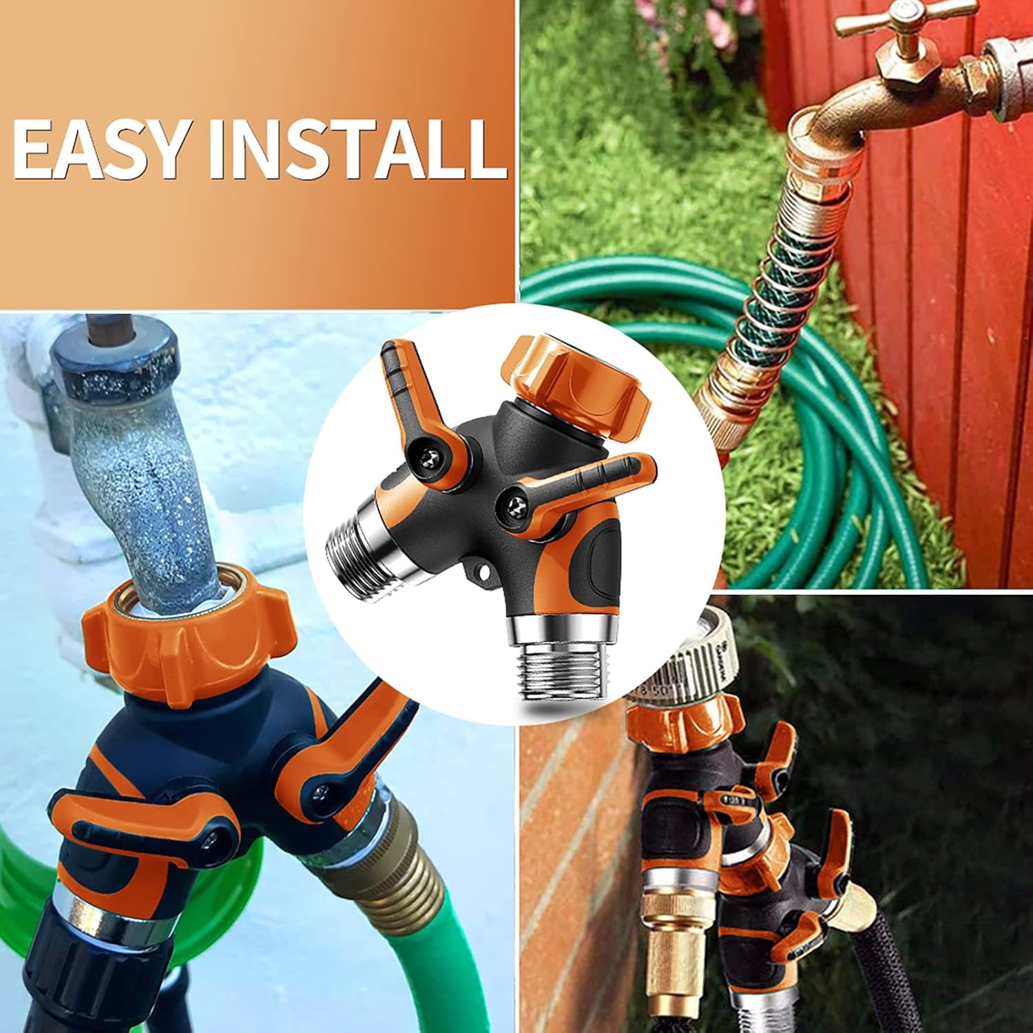 NOSGQ-Garden Hose Splitter 2 Way, 3/4" Spigot Adapter Connector Water ...