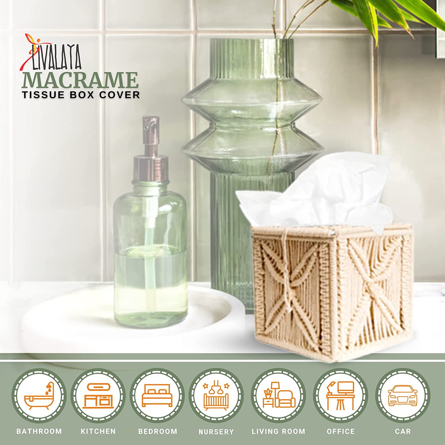 NOSGQ-Livalaya Macrame Tissue Box Cover Square Cute Boho Tissue Box ...