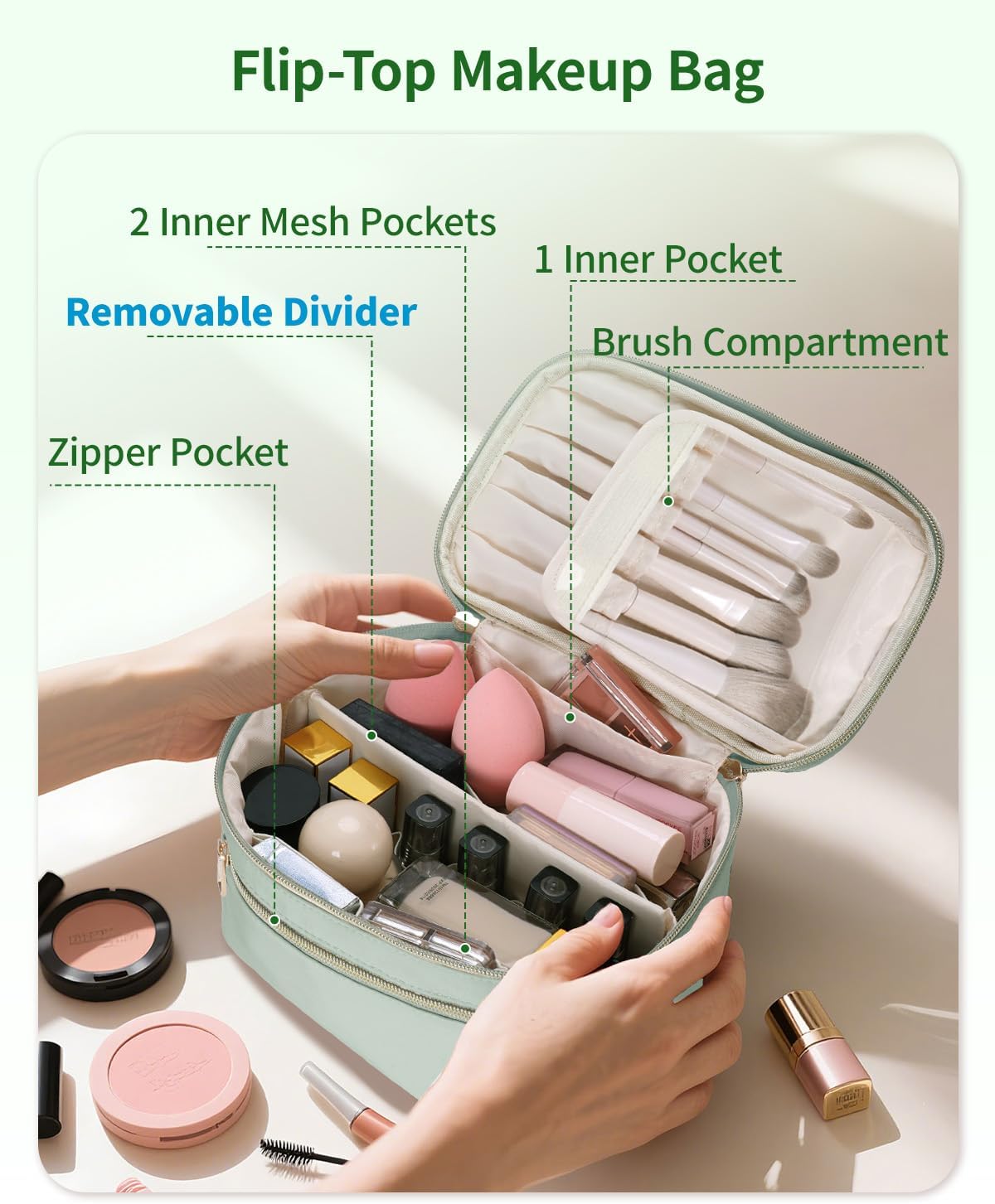 NOSGQ-Makeup Bag, Travel Make Up Bag with Divider, Makeup Case ...