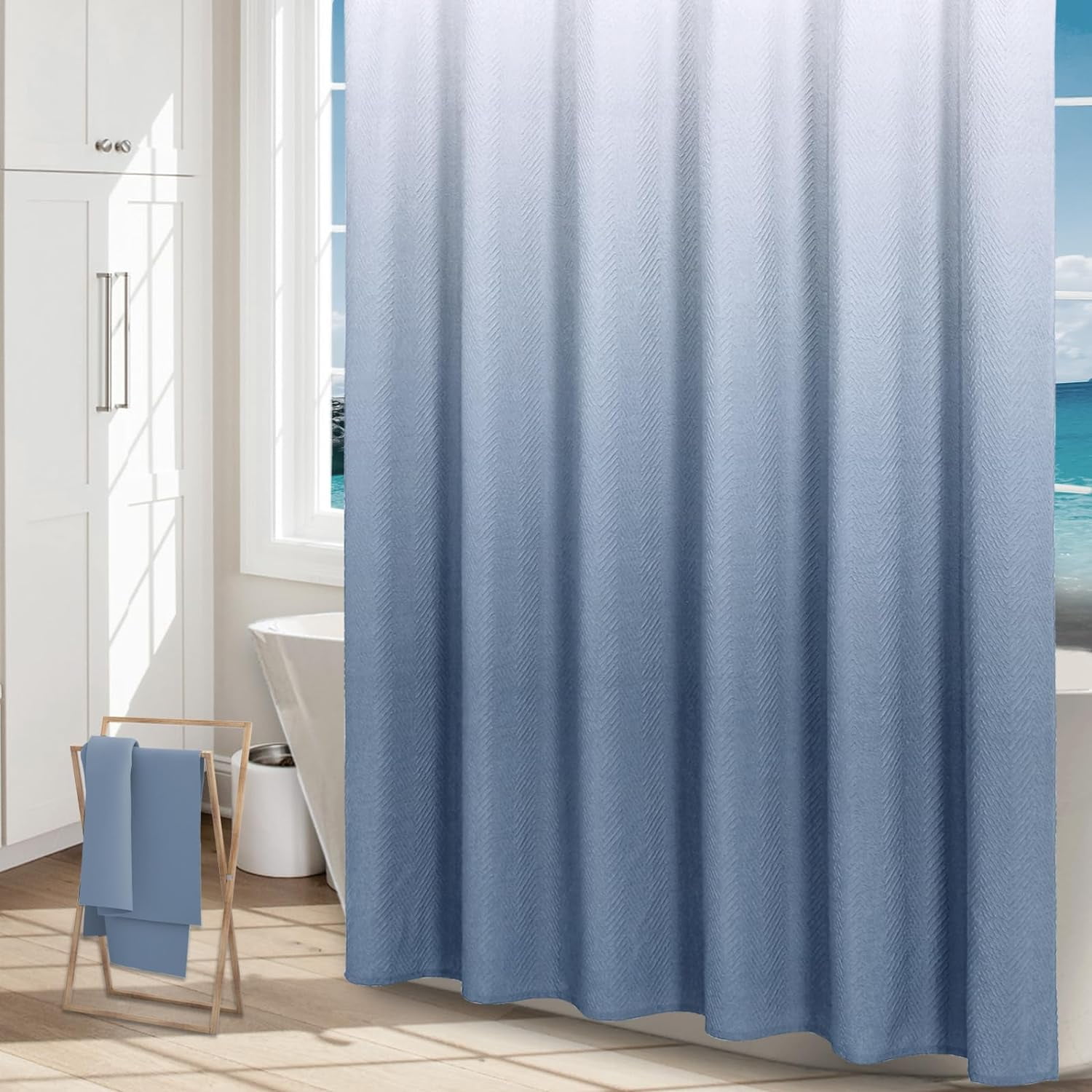NOSGQ-Ombre Blue Shower Curtain, 3D Embossed Textured Herringbone ...
