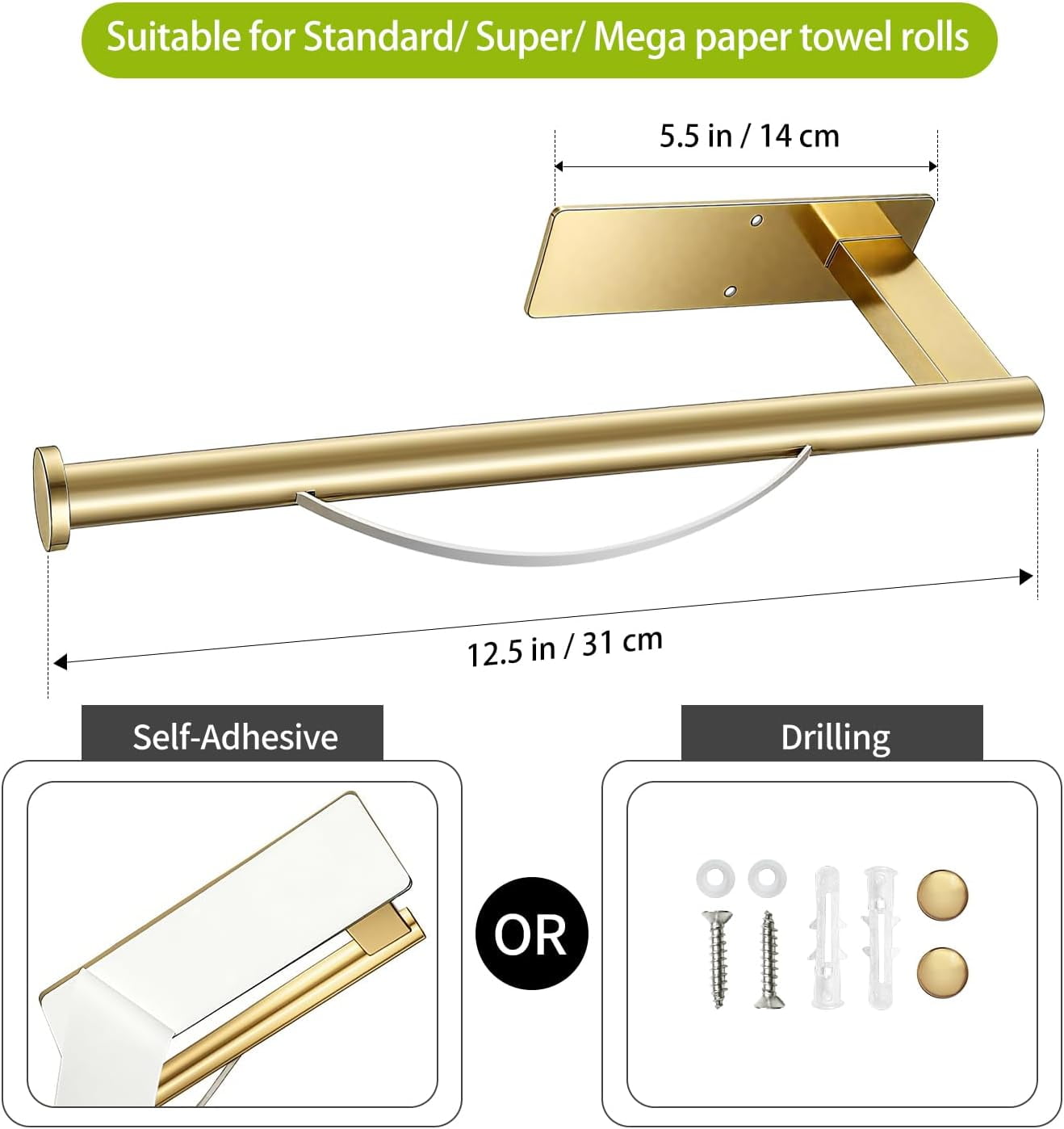 NOSGQ-Paper Towel Holder Under Cabinet, Single Hand Operable Tearing ...