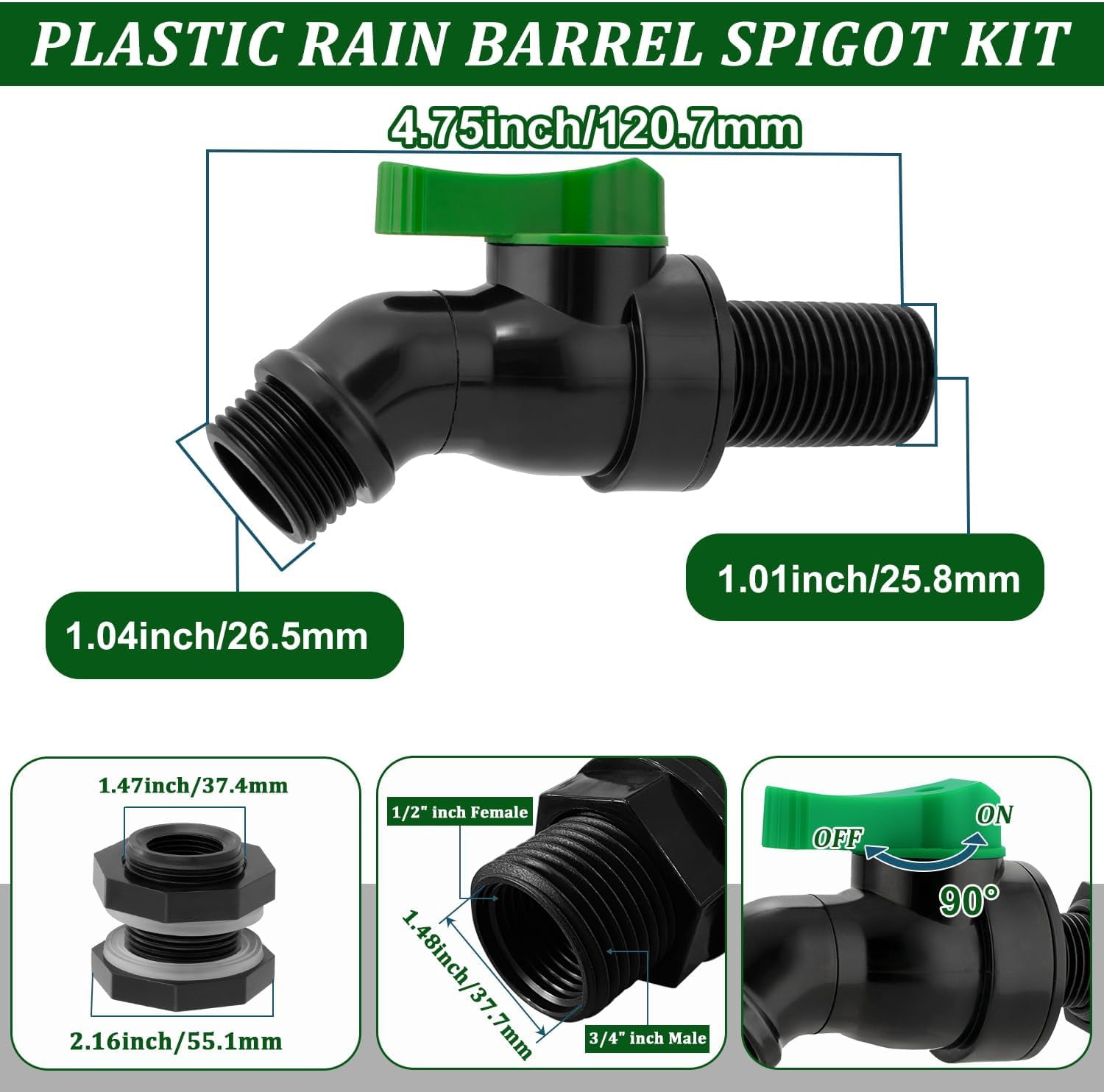 NOSGQ-Plastic Rain Barrel Spigot Kit - High Flow Water Barrel Faucet ...