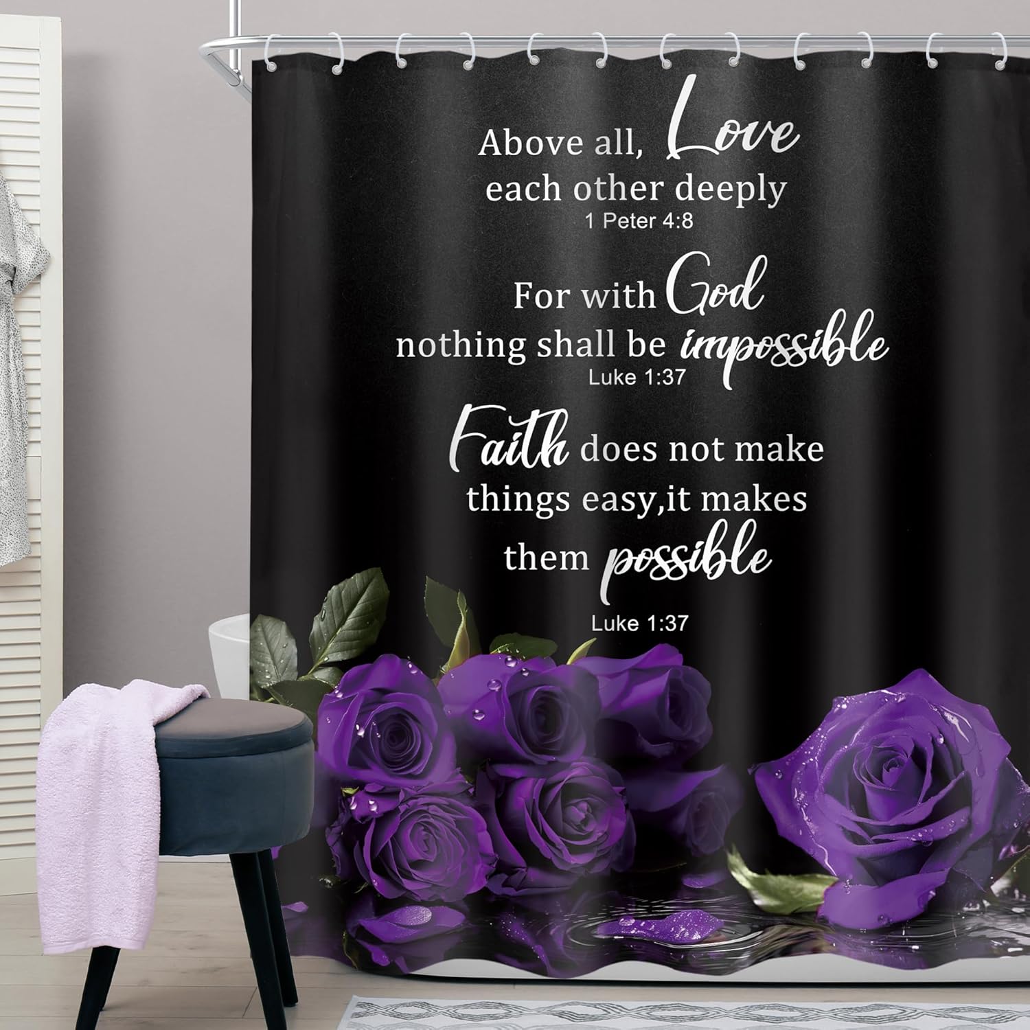 NOSGQ-Purple Shower Curtain 60Wx72H Rose Floral Christian Bathroom ...