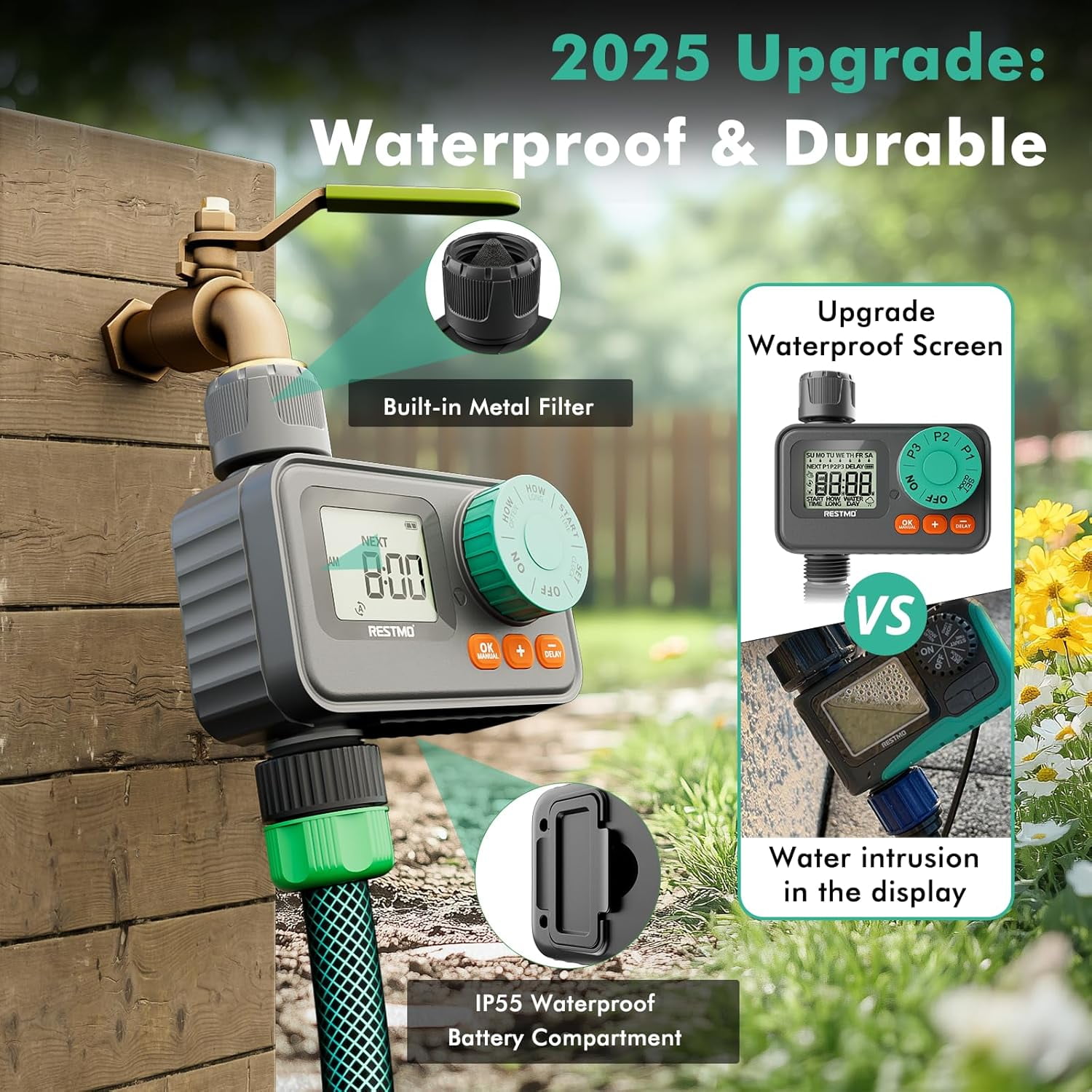 NOSGQ-RESTMO Sprinkler Timer with 3 Separate Programs, 7-Day ...