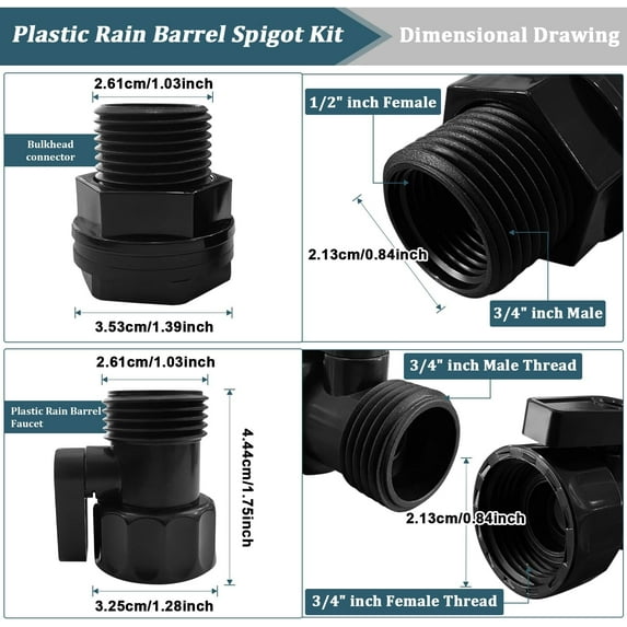 NOSGQ-Rain Barrel Spigot Kit 4 Kit Water hose Shut-Off Ball Valve ...