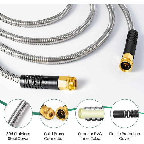 NOSGQ-Short Garden Hose 3 feet, Metal Leader Water Hose, Heavy Duty and ...